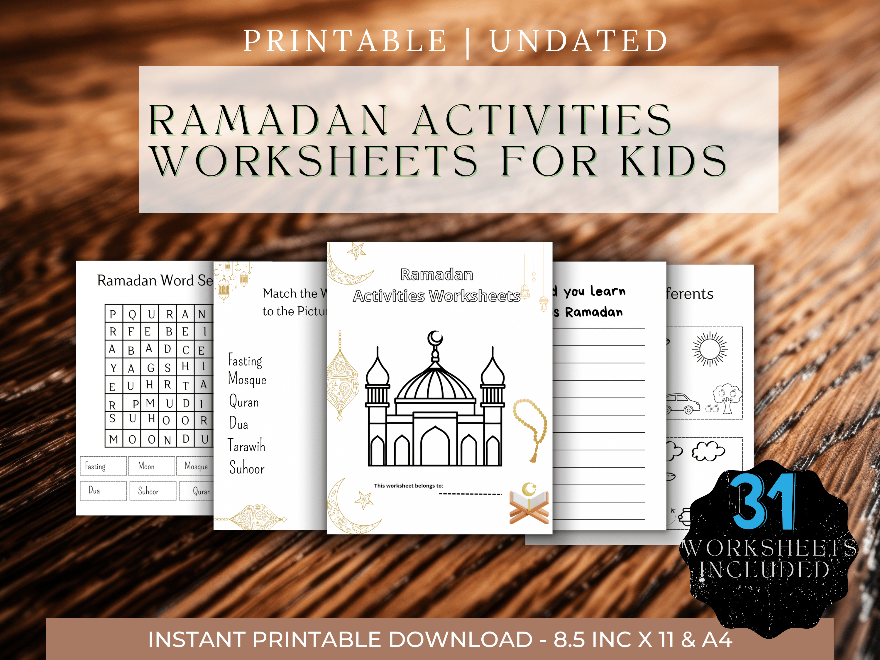 Ramadan Activities Worksheets for Kids | 31 Printable Islamic Activity ...