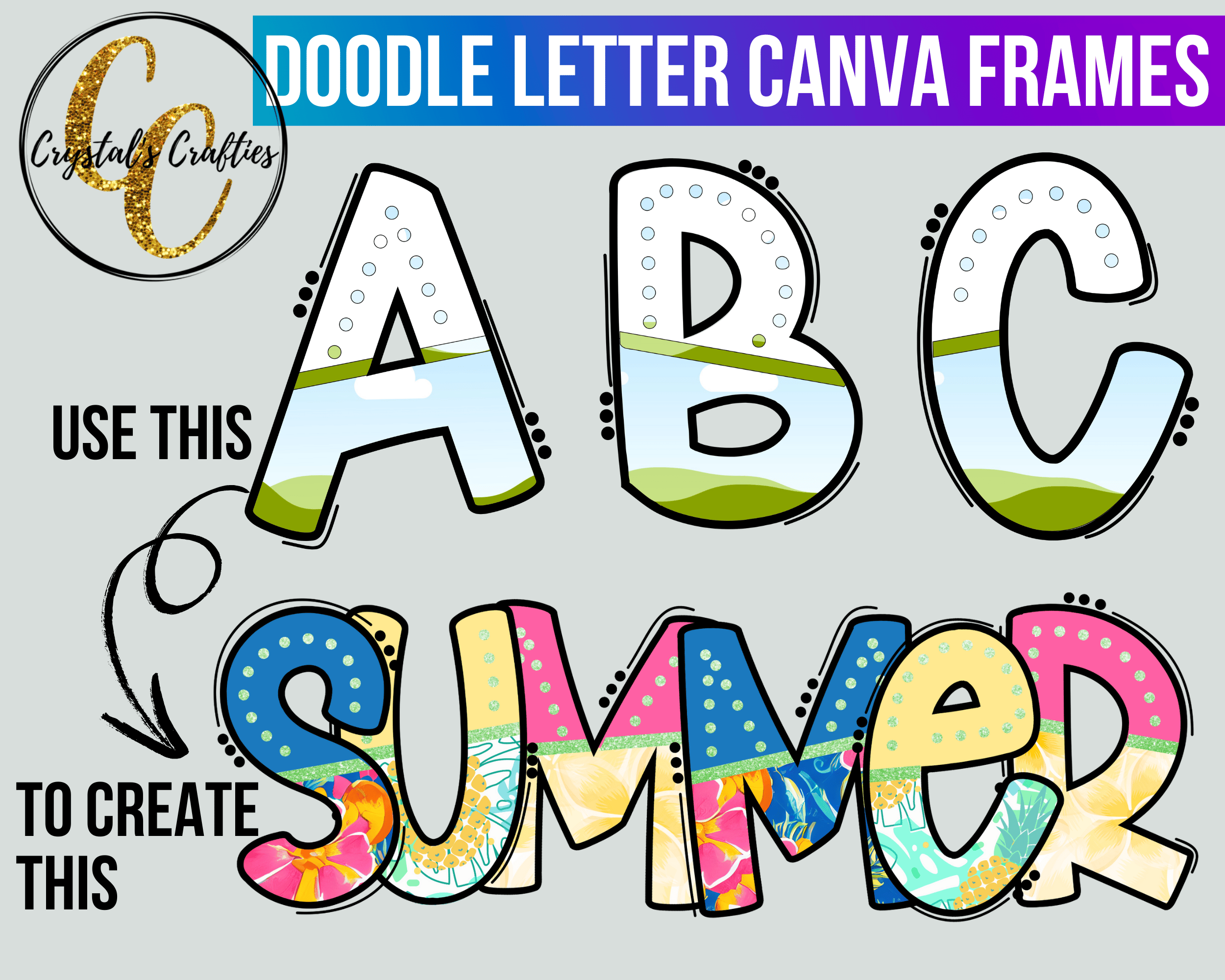 Two Tone Doodle Canva Letter Frames - Payhip