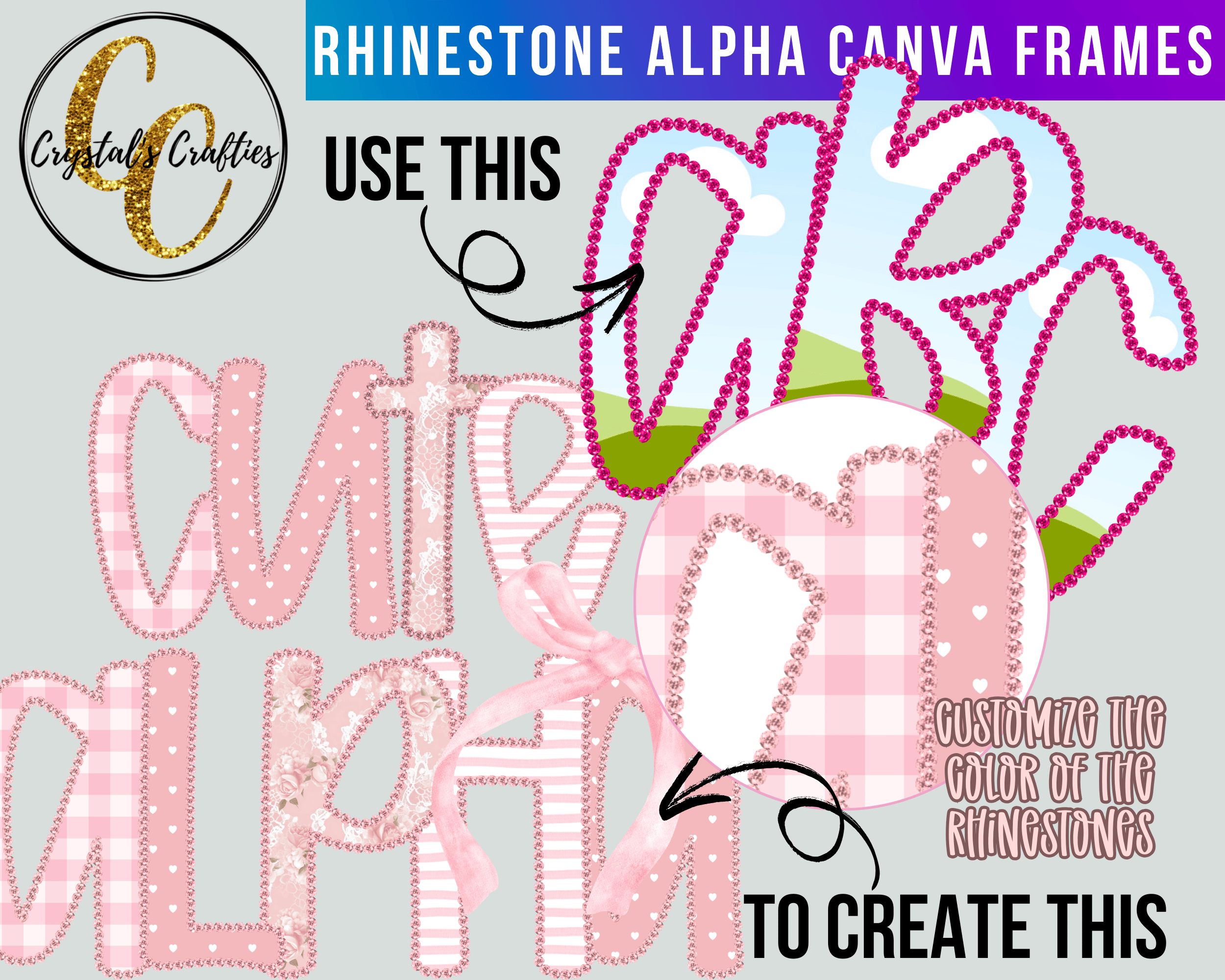 Rhinestone Outlined Canva Letter Frames - Payhip