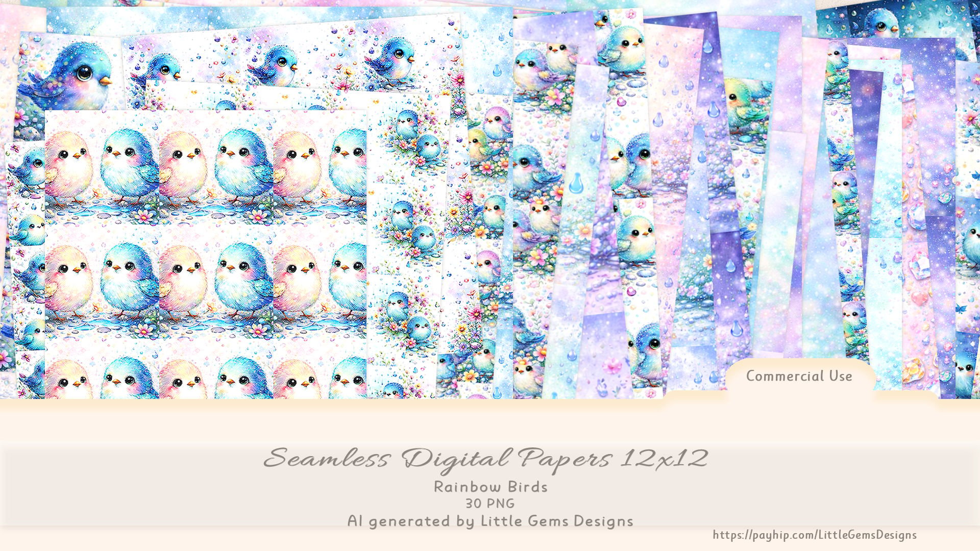 Rainbow Birds Series - Seamless Digital Papers 12x12 - Payhip