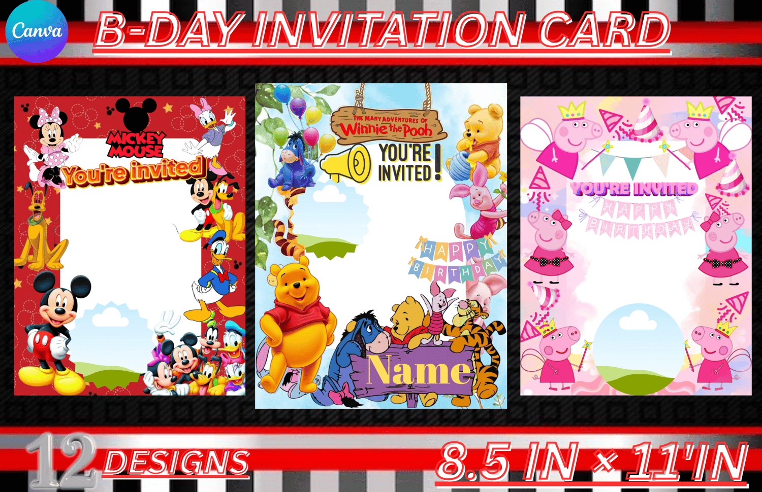 12 CHARACTER BIRTHDAY INVITATION CARD | EDITABLE | 8.5×11 - Payhip