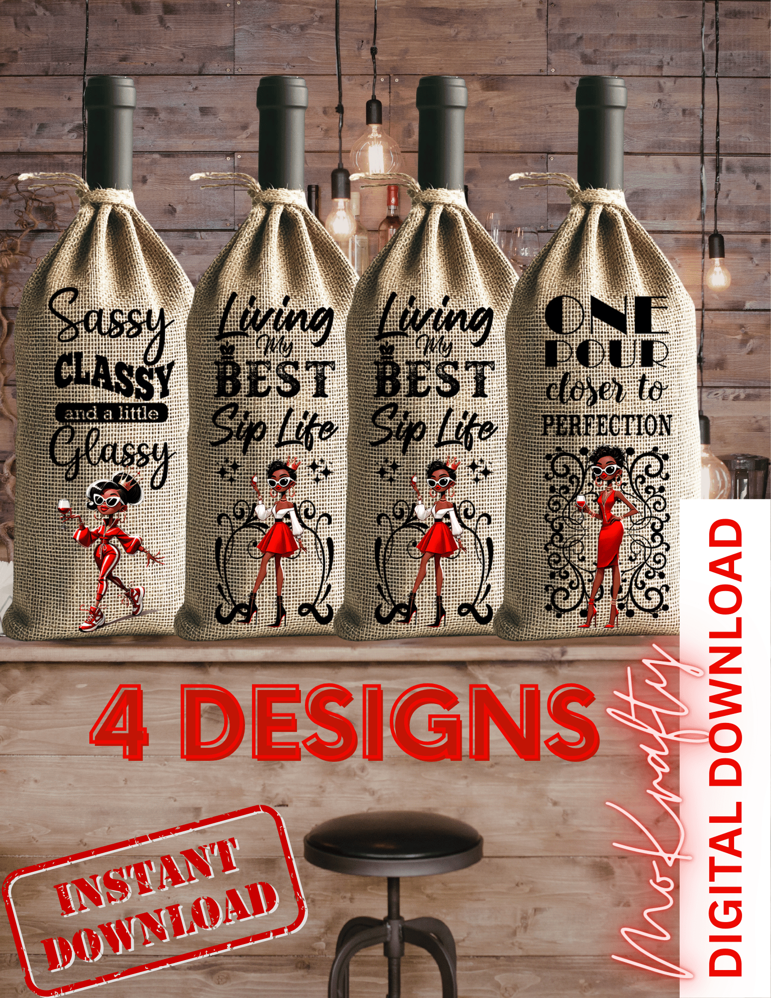 Wine Vibes All The Time – Wine Bag Design Bundle (4 PNG Files) - Payhip