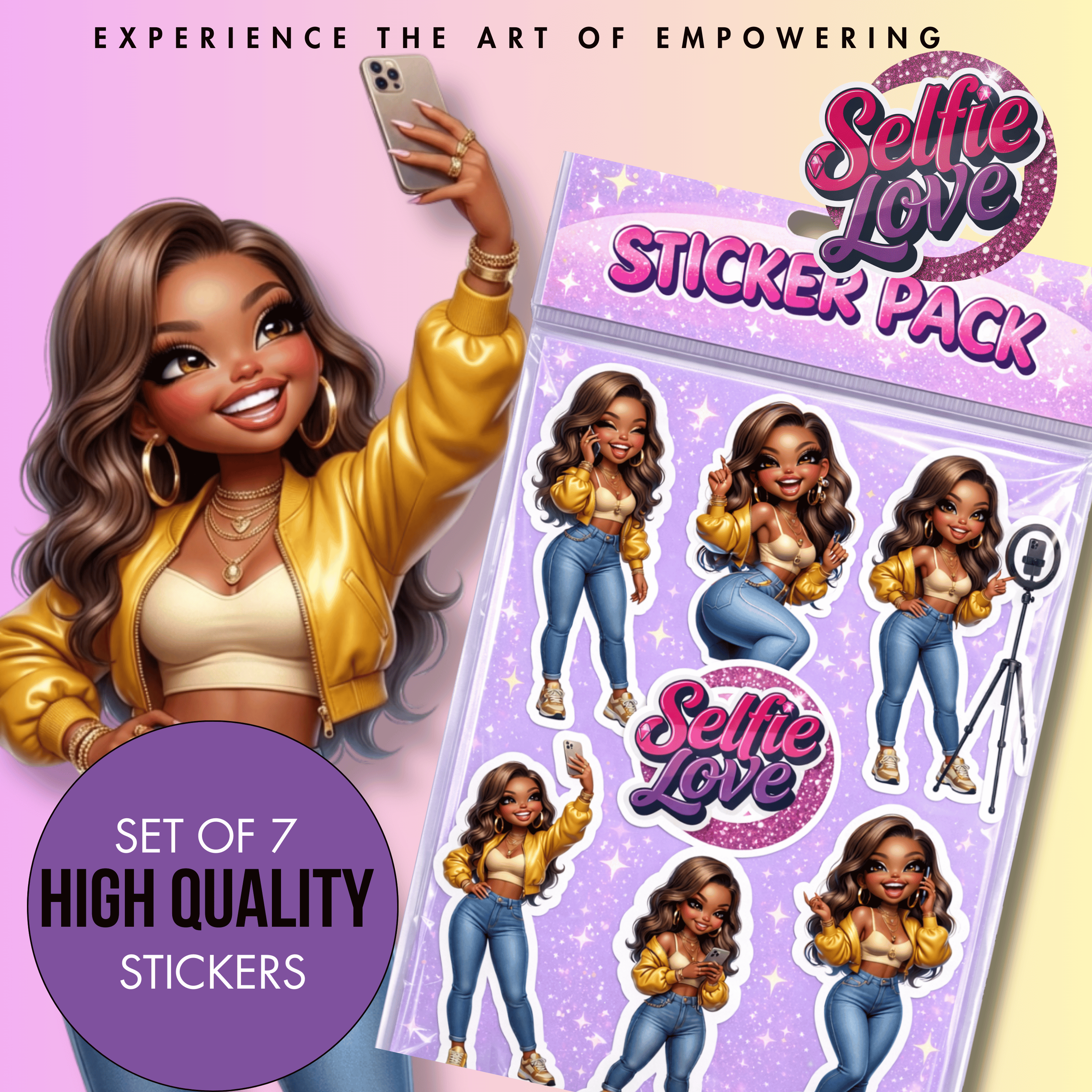 Selfie Love Digital Sticker Pack | Fashion Girl Glossy Stickers for ...
