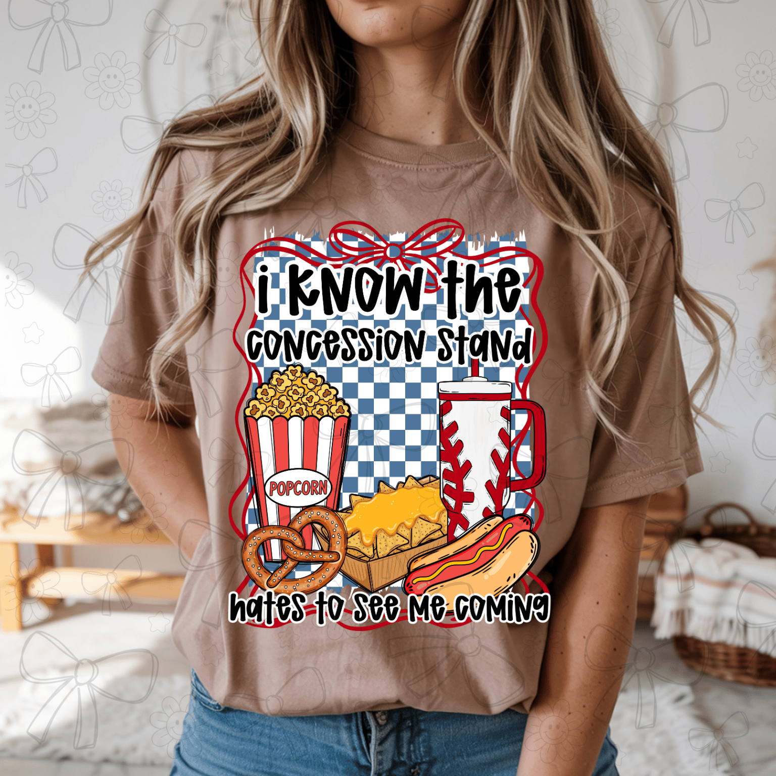I know the concession stand had to see me coming blue checkered, red ...