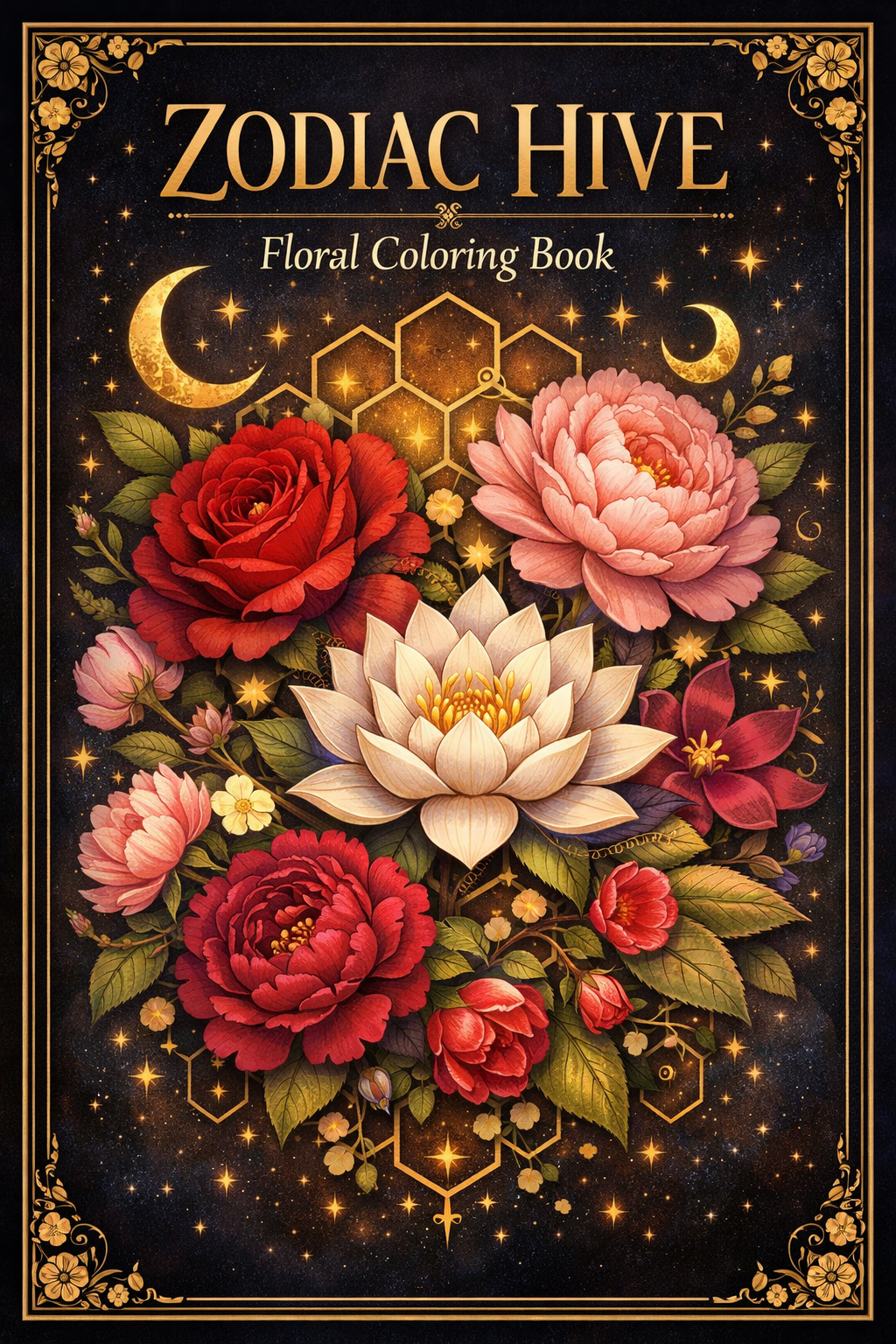 Zodiac Hive Floral Coloring Book 40 Florescent Pages (Printable PDF ...