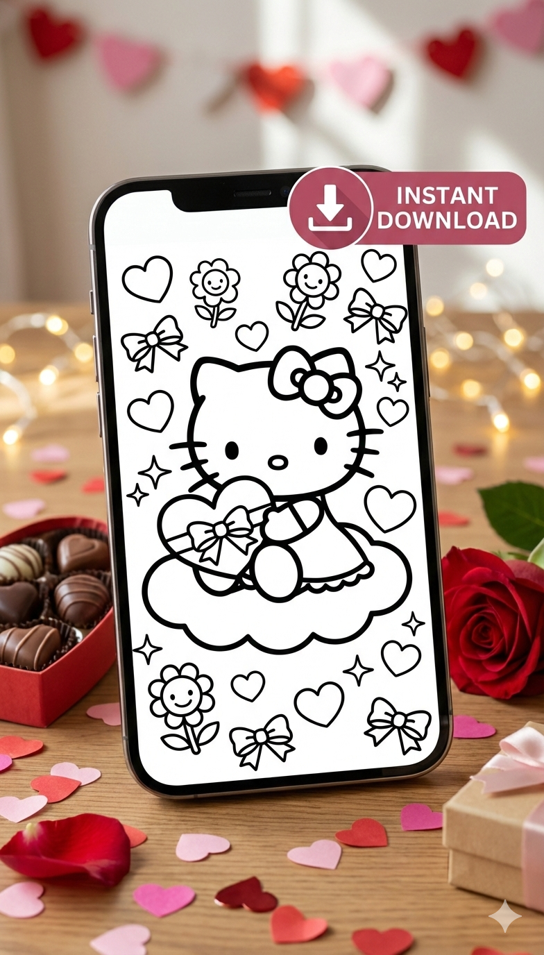 Hello Kitty Valentine Coloring Pages | Cute Valentine Coloring Book for ...