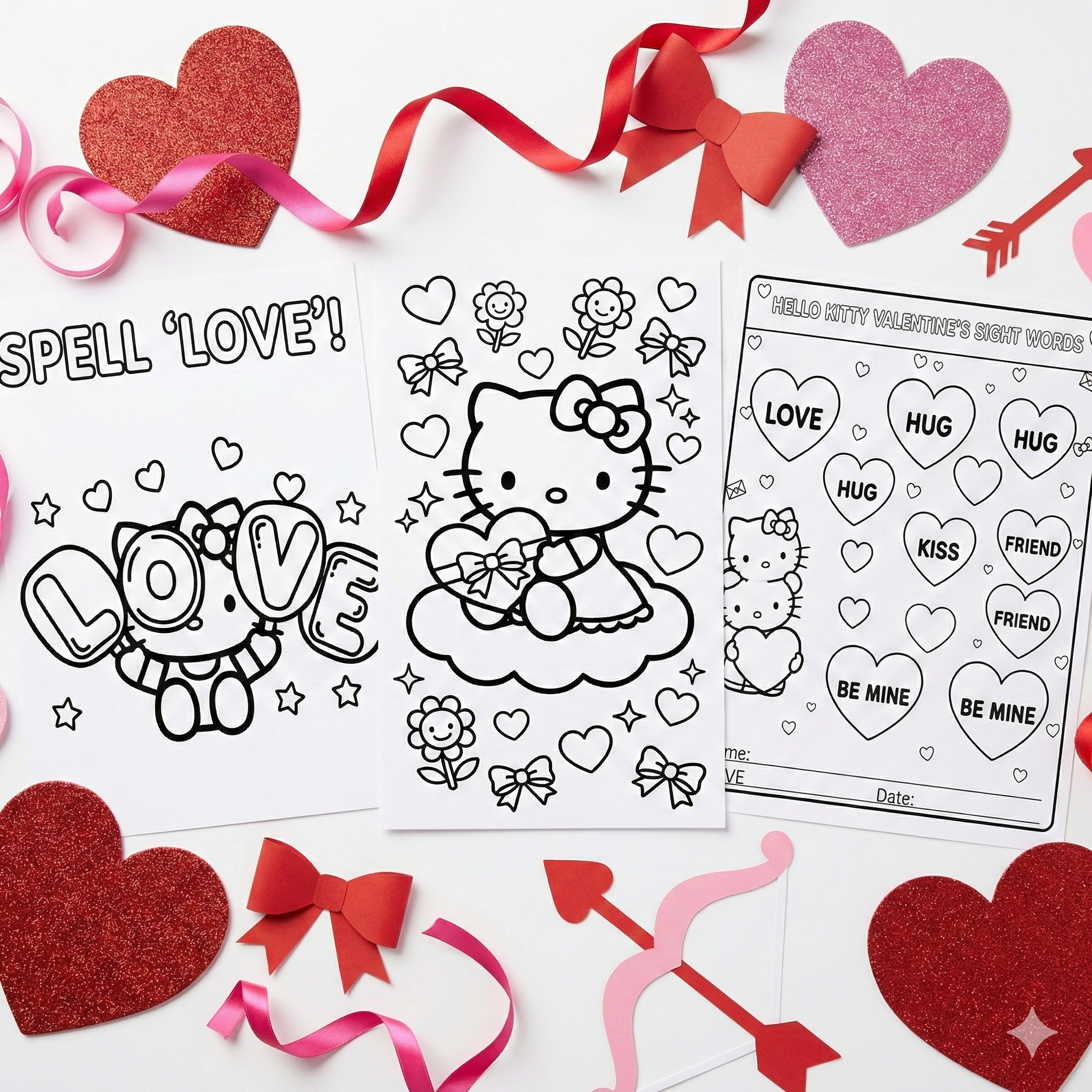 Hello Kitty Valentine Coloring Pages | Cute Valentine Coloring Book for ...