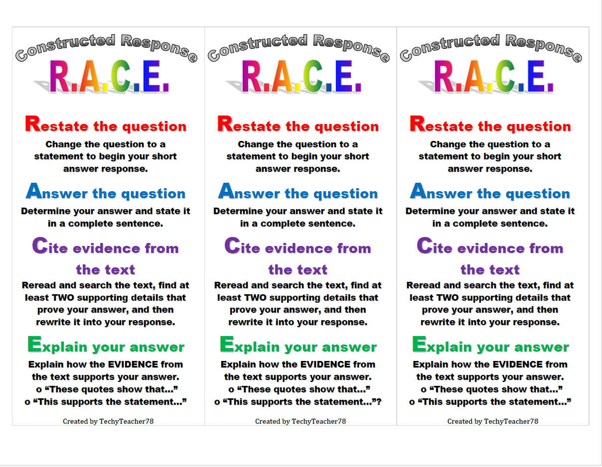 Bookmarks - Constructed Response RACE Strategy - Payhip