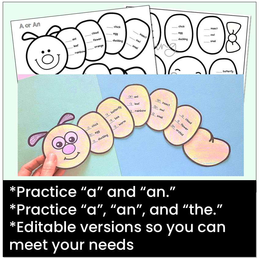 Spring Caterpillar Articles Determiners Craft, Worksheets Grammar Activity