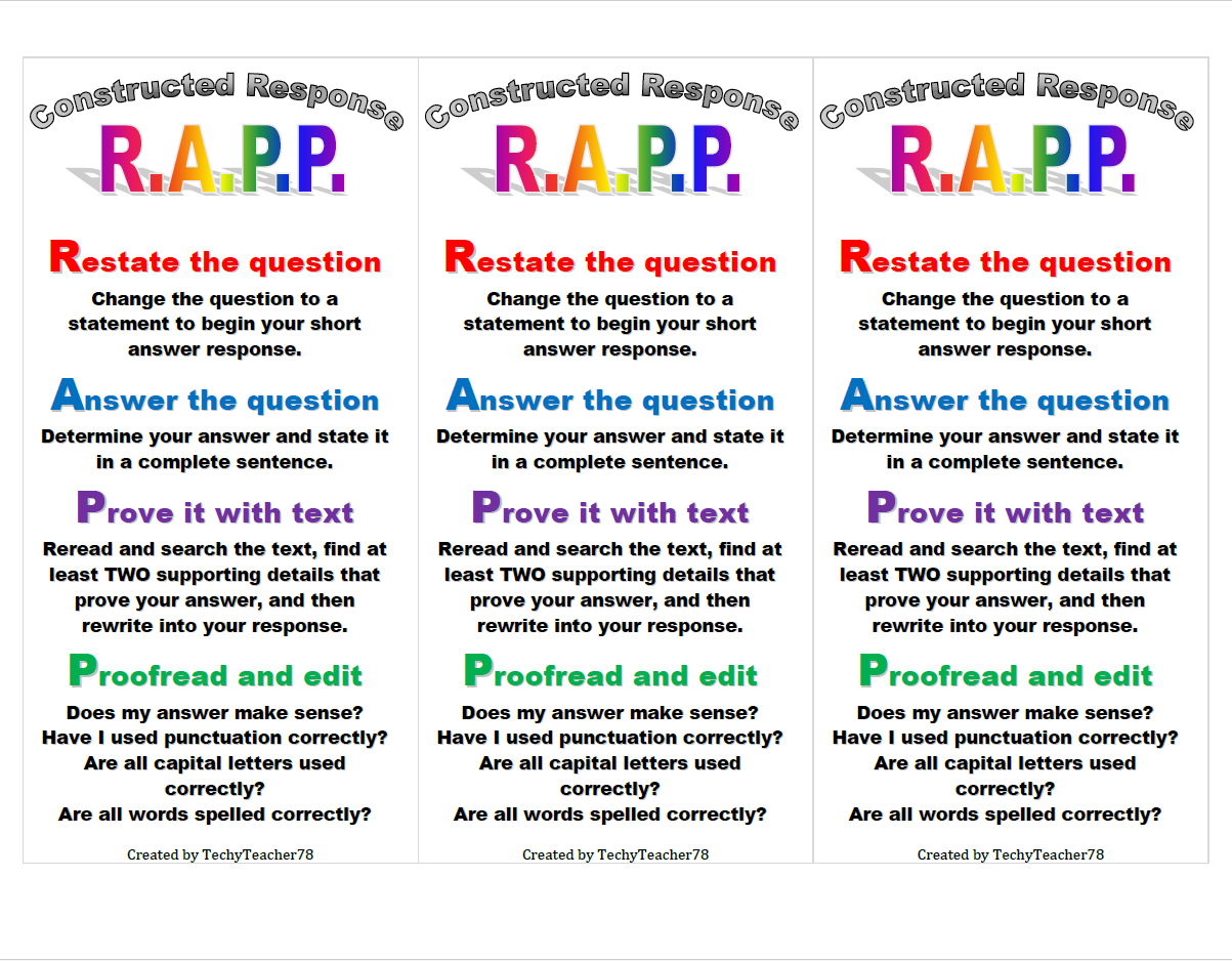 Bookmarks - Constructed Response RAPP Strategy - Payhip