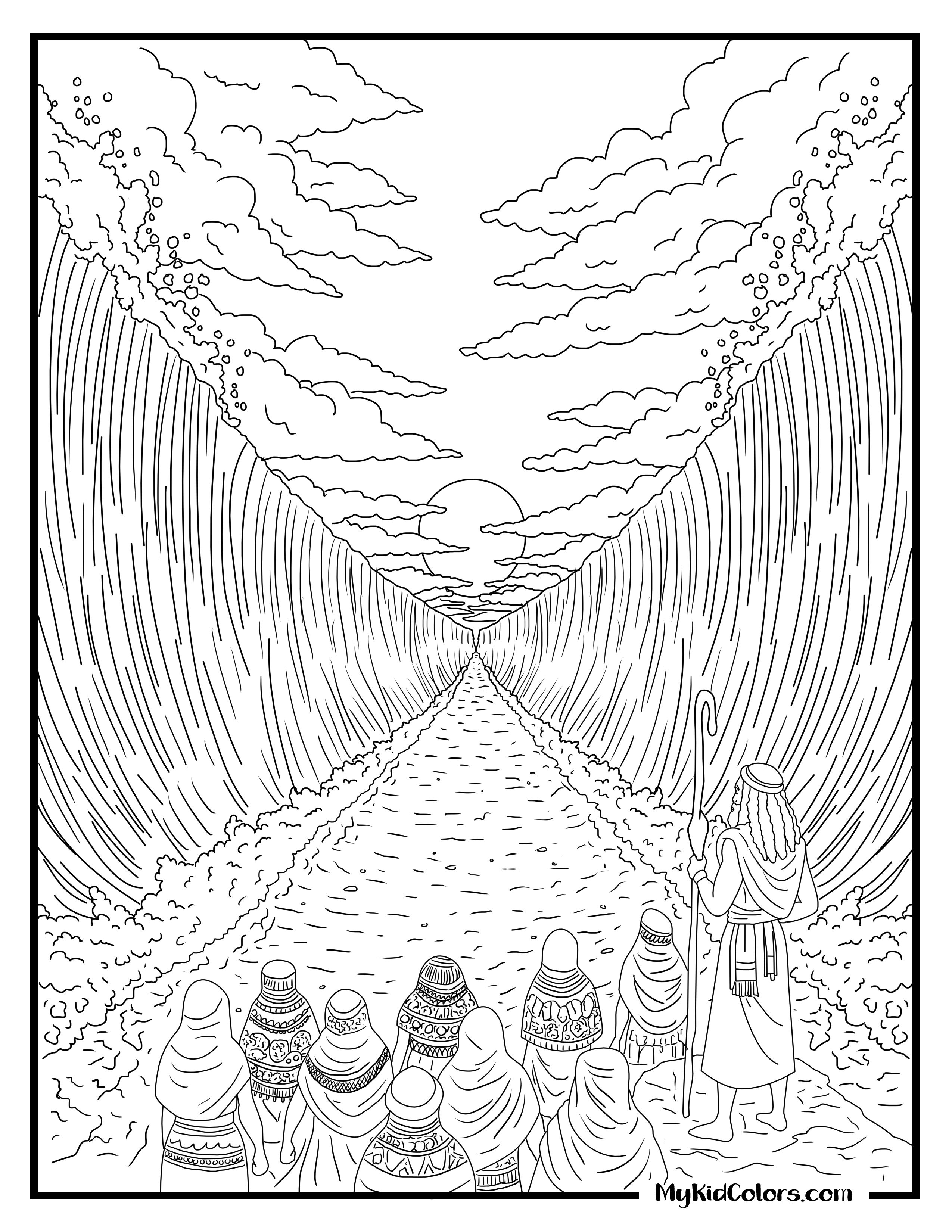 Free Hand-Drawn & Inclusive Moses Parts the Red Sea Coloring Pages (15 ...