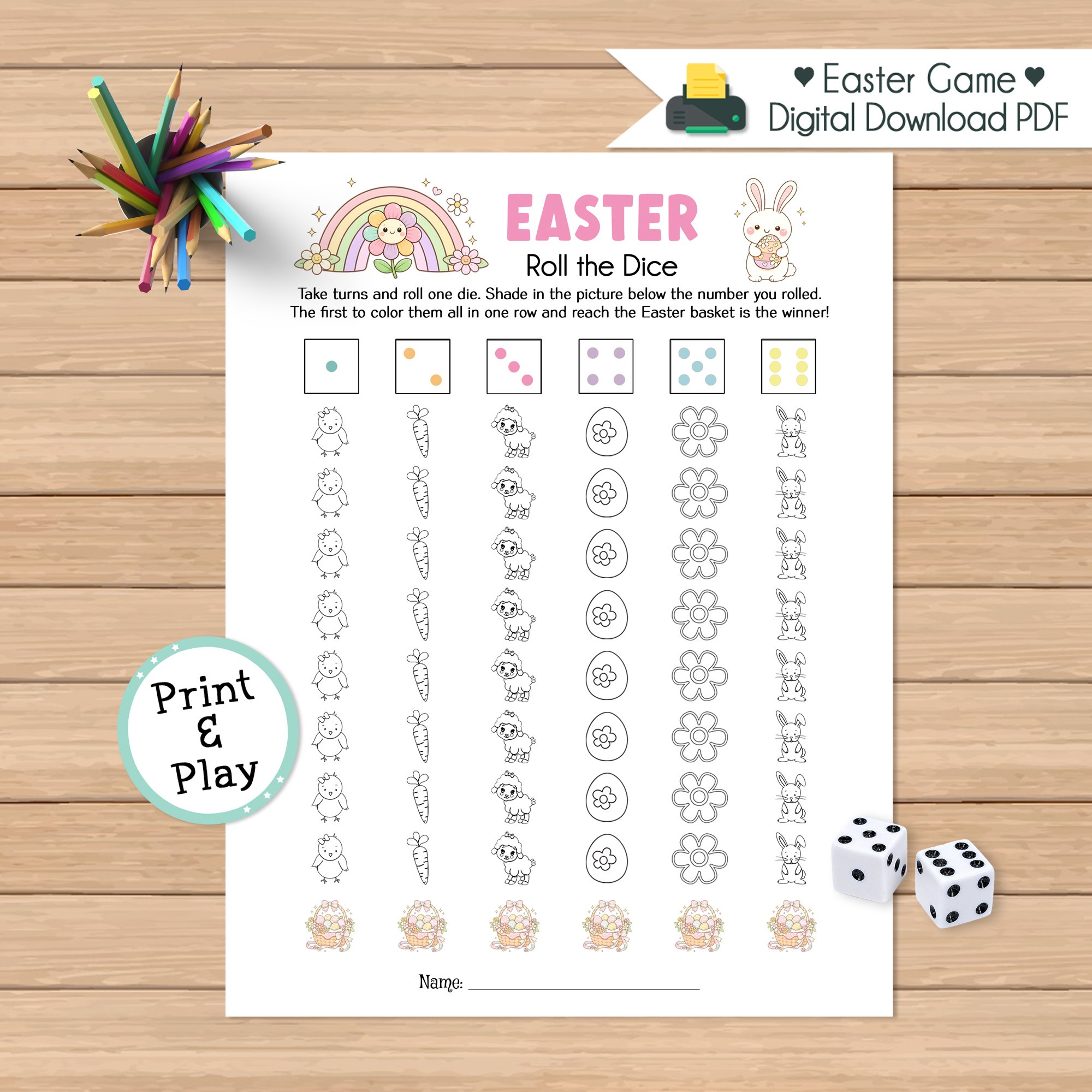 Easter Roll the Dice Game: Party Activity (Digital Download PDF)