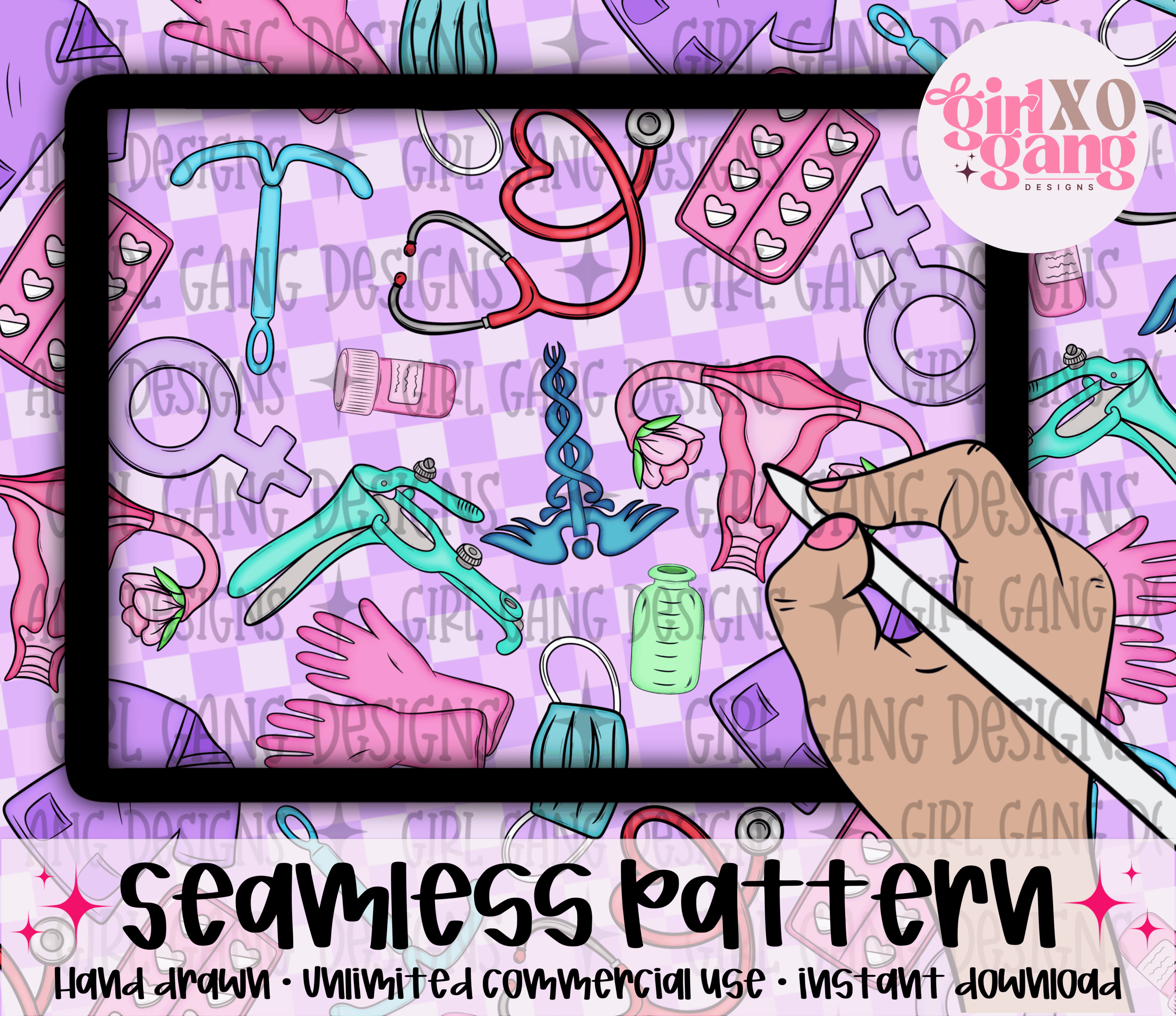 Obgyn seamless pattern png, doodle nursing medical seamless design - Payhip