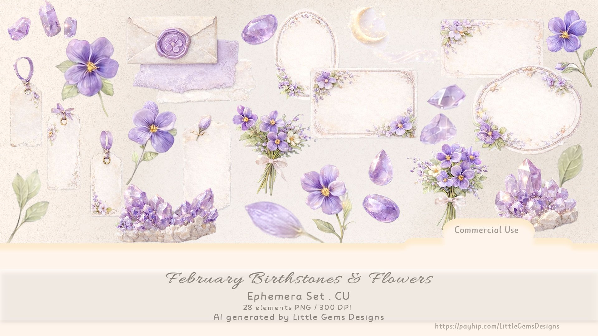 Birthstones & Flowers February(Amethyst & Violets) - CU Ephemera - Payhip