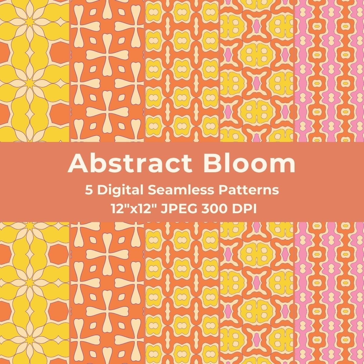 Abstract Bloom - 5 Digital Seamless Patterns - Instant Download