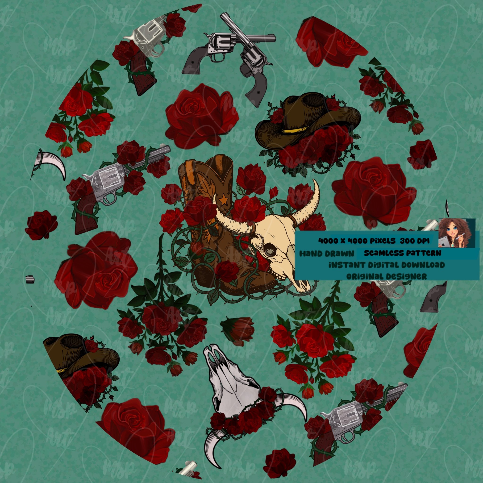 Western Roses Teal Cowboy Boot - Payhip