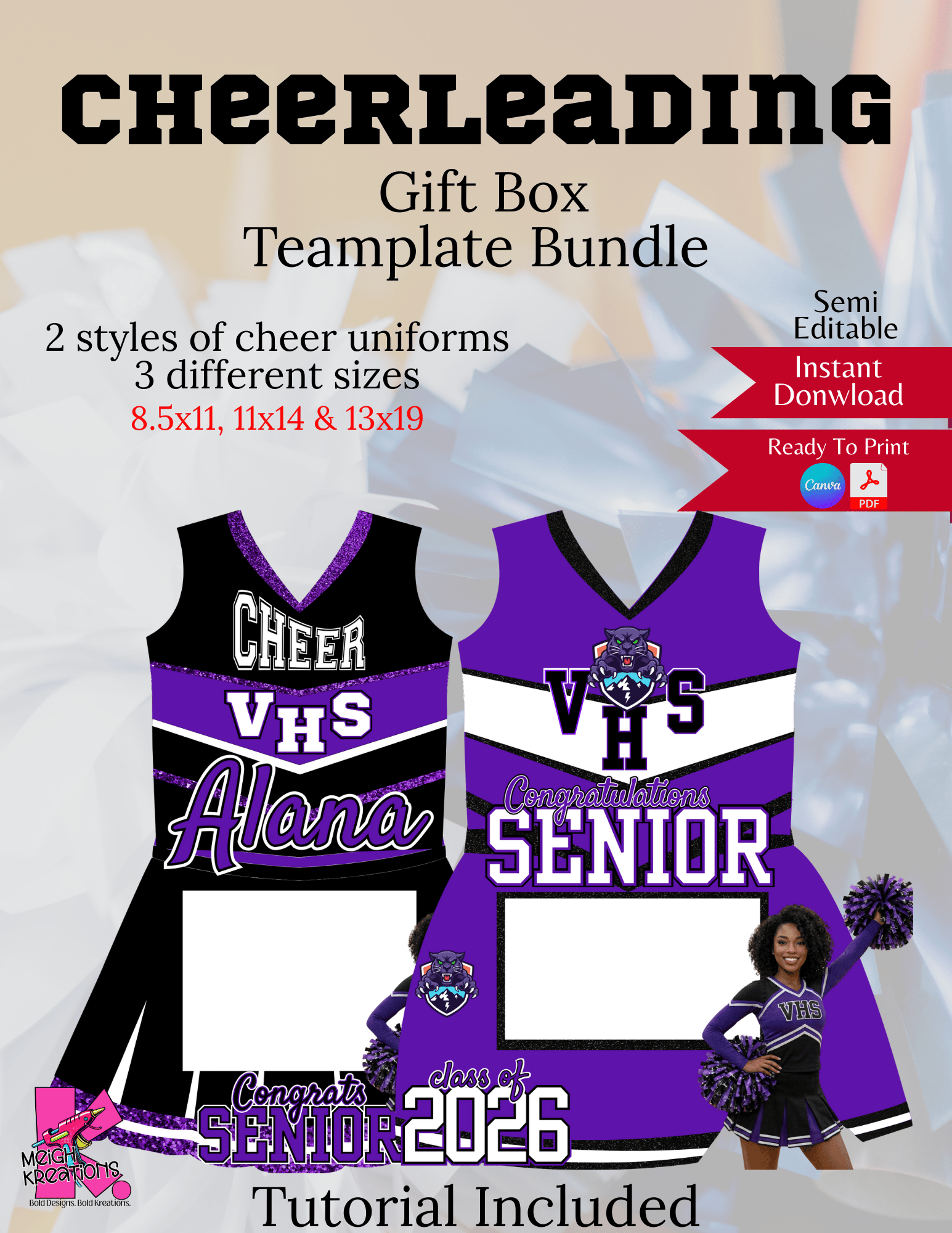 Cheerleading Gift Box Template Bundle - Payhip