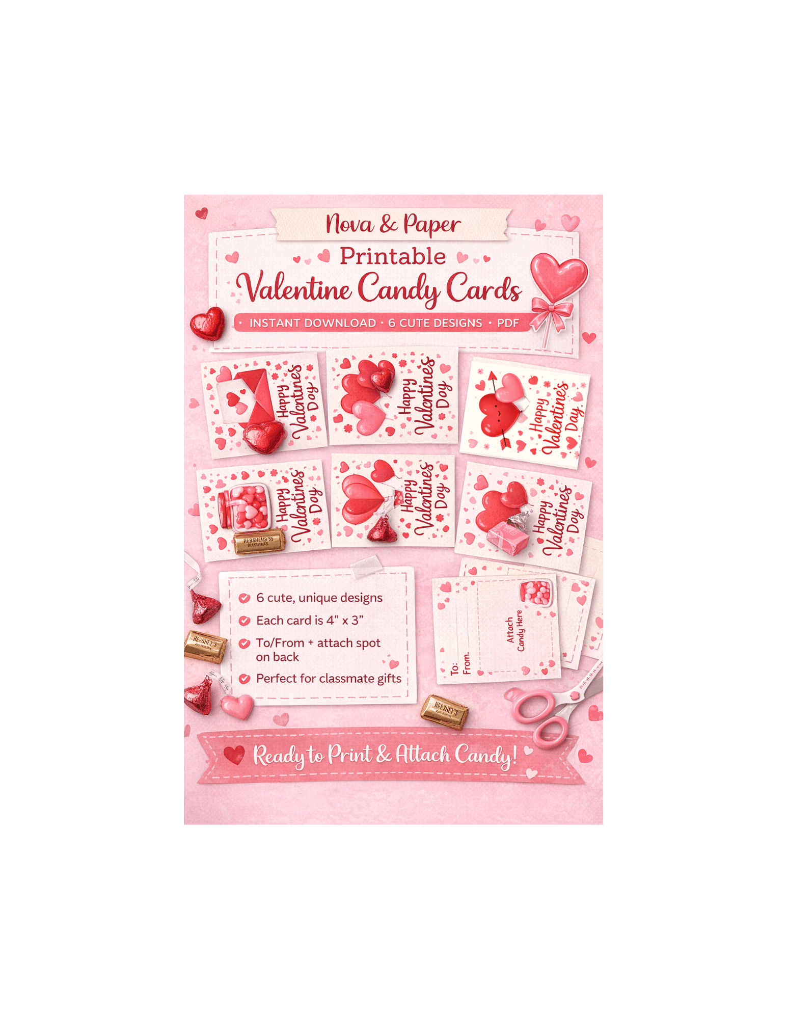 Printable Valentine Candy Cards – 6 Designs | Instant Download - Payhip