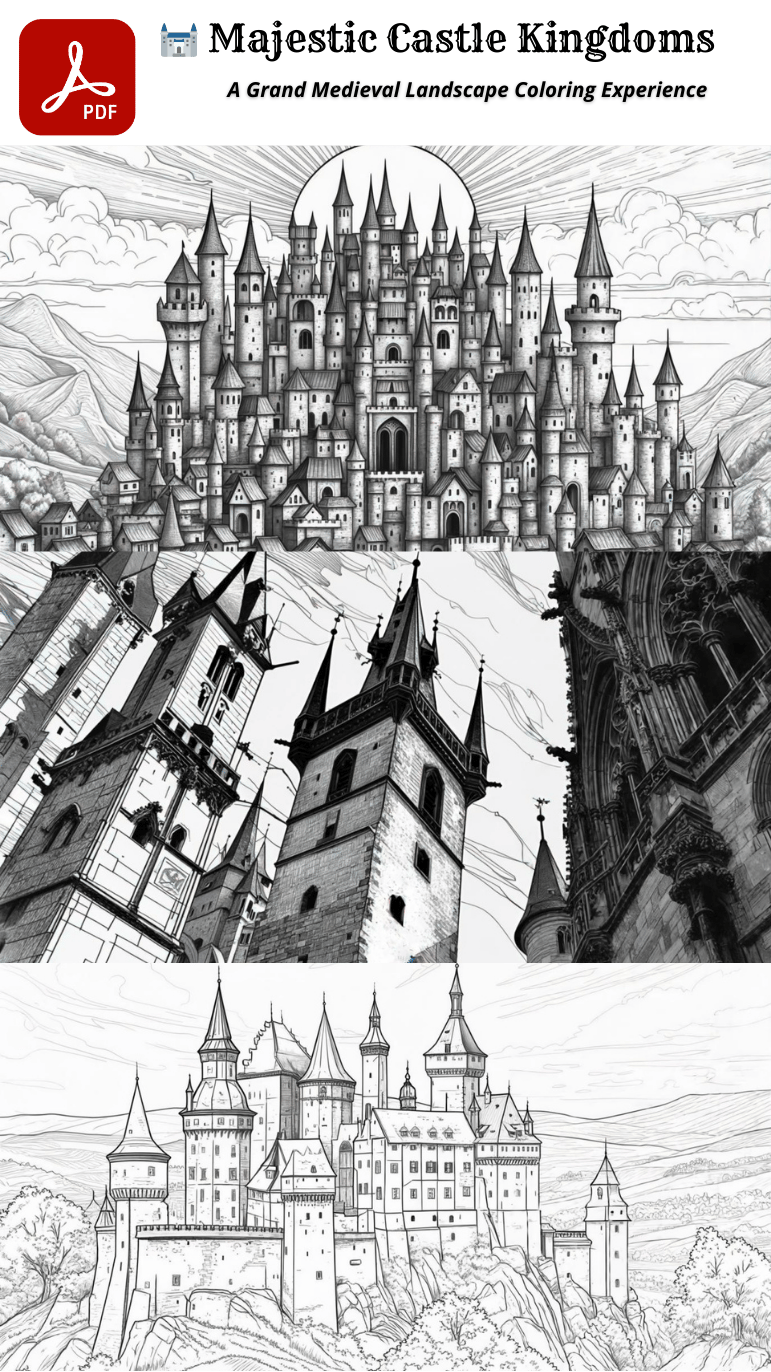 🏰 Majestic Castle Kingdoms-A Grand Medieval Landscape Coloring ...