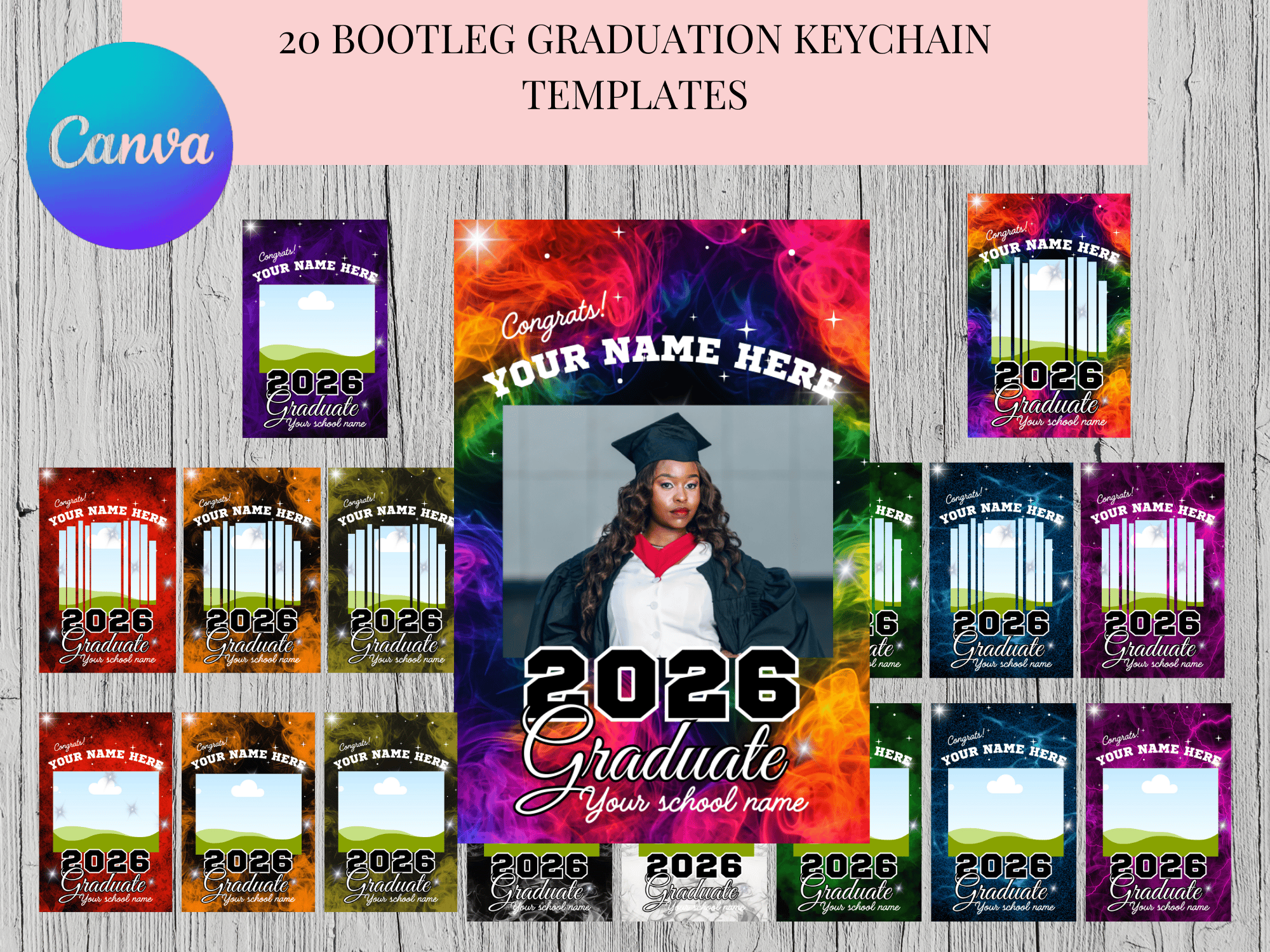 Graduation Keychain Template Bundle | 20 Editable Canva Photo Designs ...