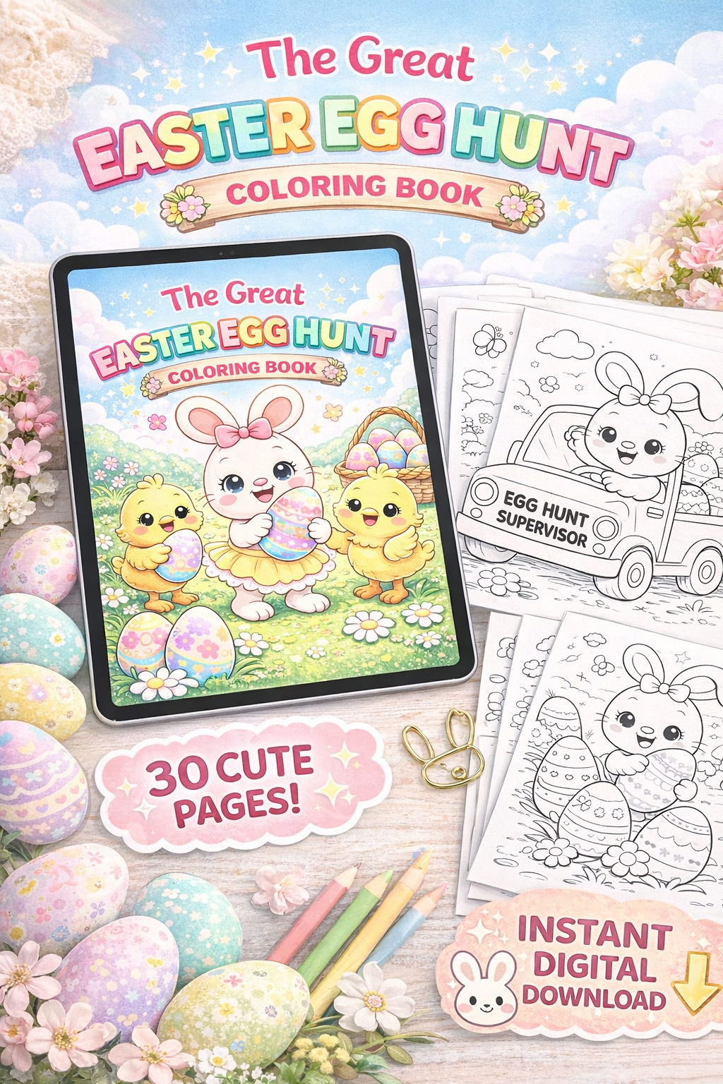 🌸🐣The Great Easter Egg Hunt – 30 Page Kids Coloring Book - Payhip
