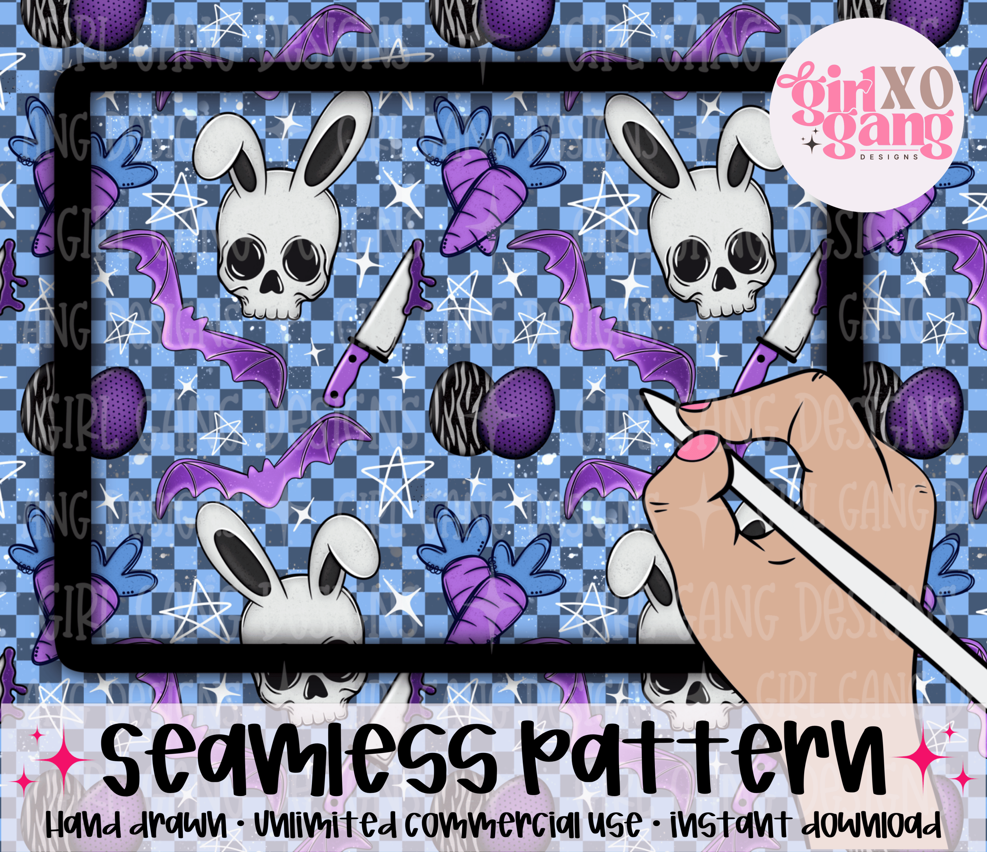 Edgy goth Easter skull seamless pattern png - Payhip