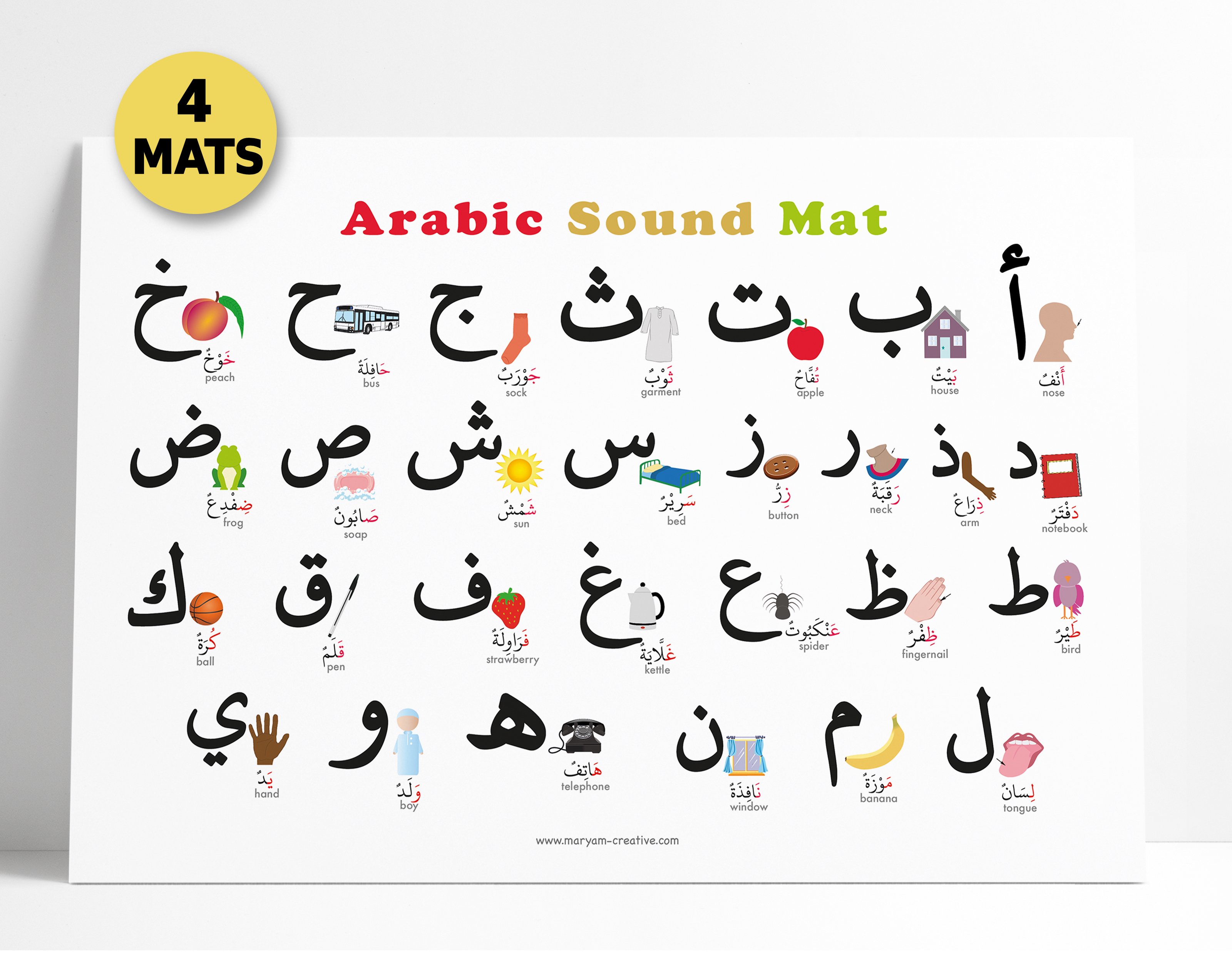 Arabic Alphabet Phonics Sound Mats, الحروف العربية – Instant Download