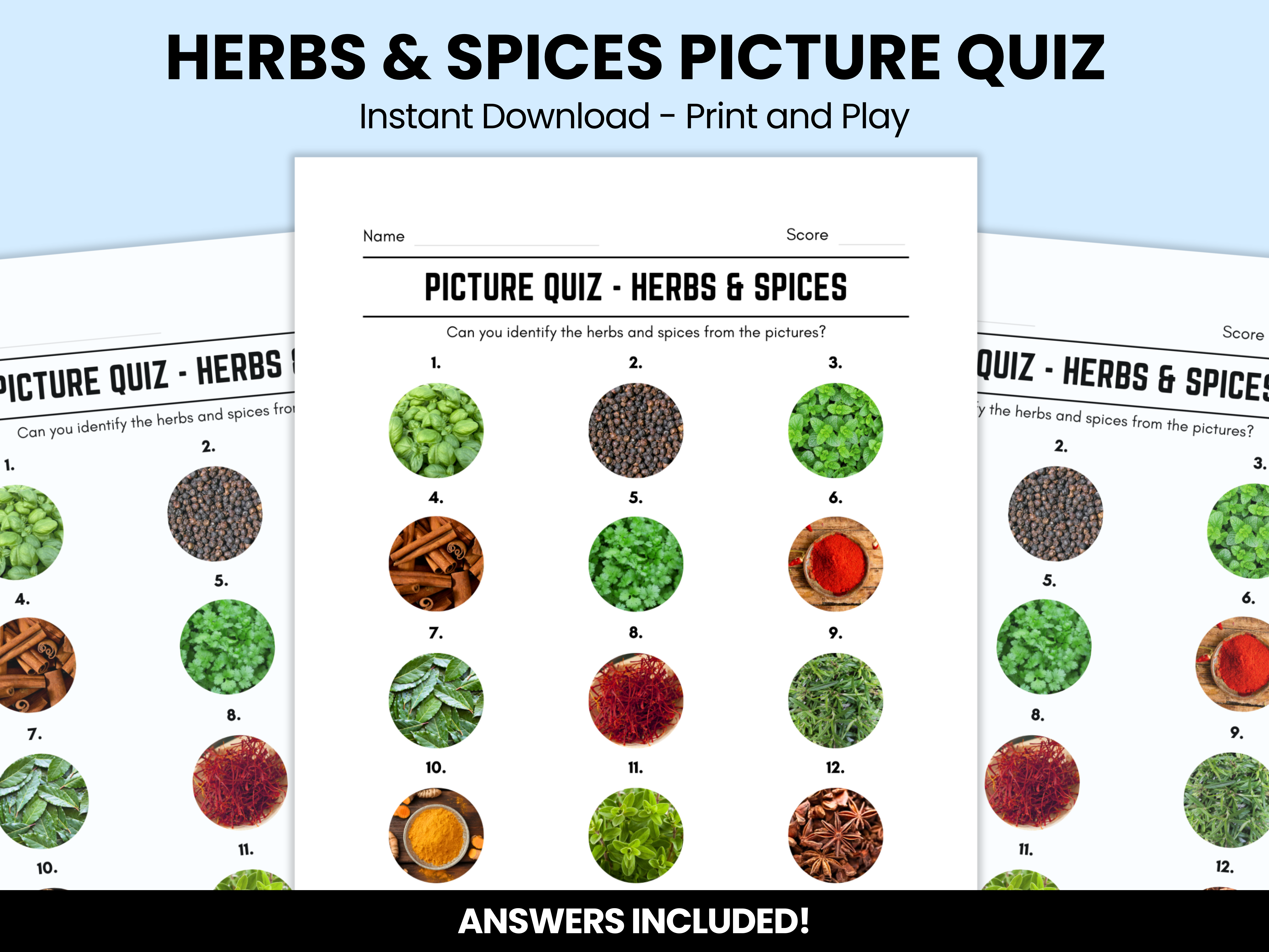 Herbs & Spices Picture Quiz With Answers – Instant Download