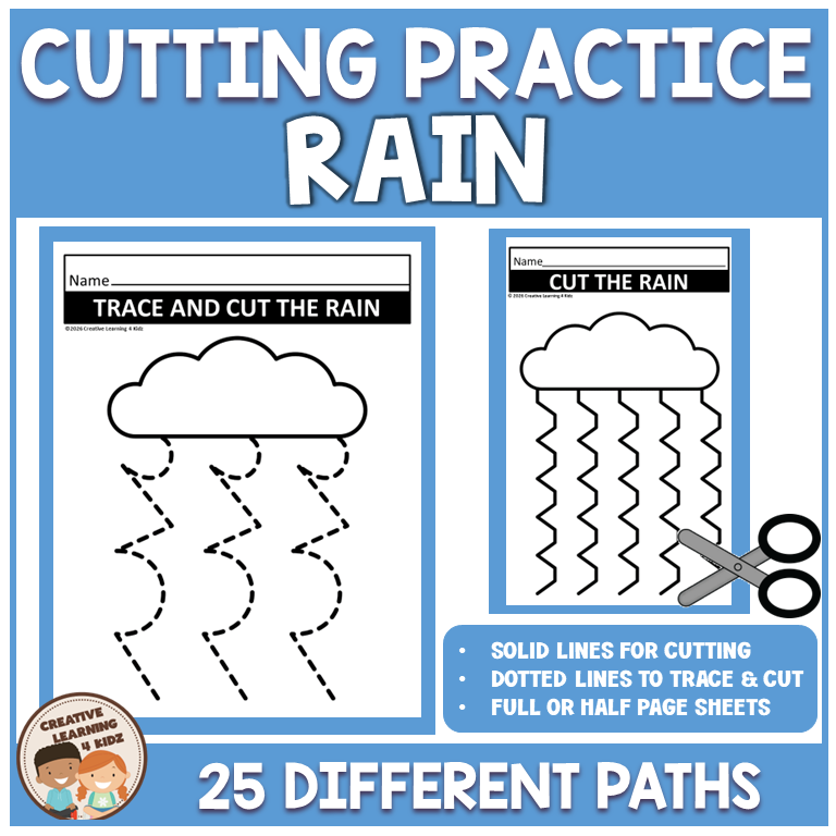 Rain Cutting Worksheets | Spring Fine Motor Scissor Practice Activity