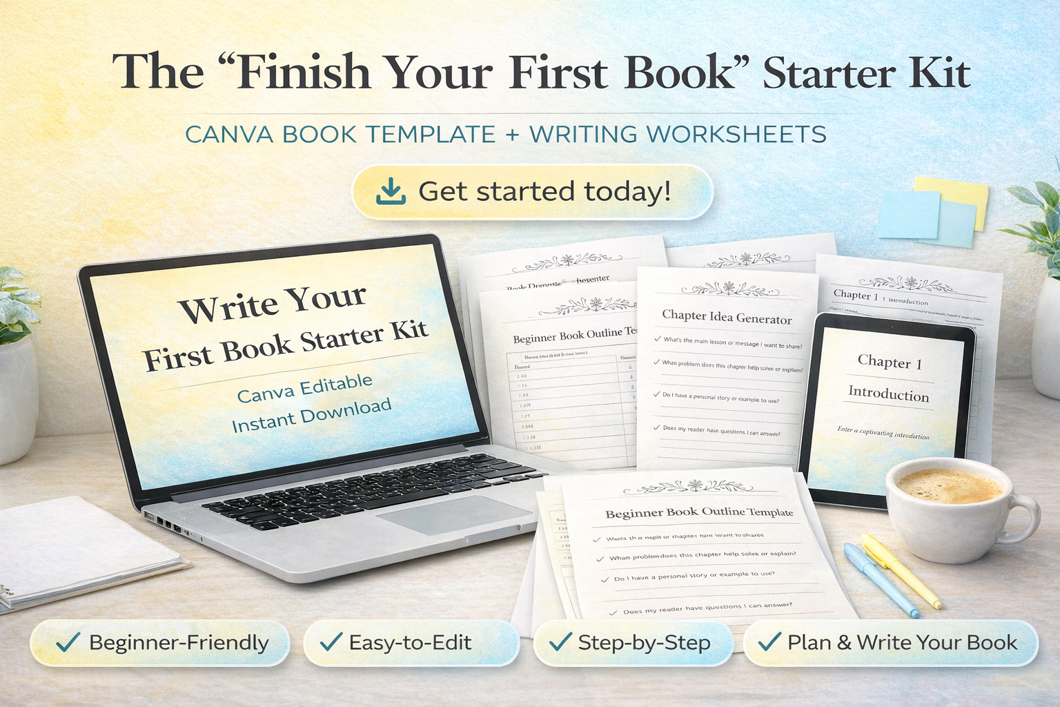 The “Finish Your First Book” Starter Kit — Canva Book Template Writing ...
