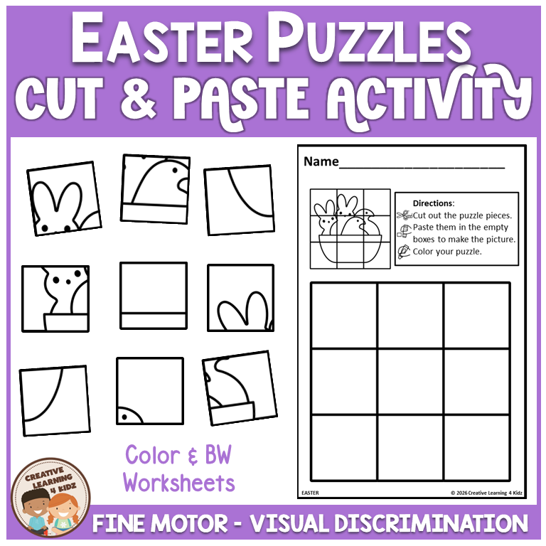 Easter Cut and Paste Puzzle Worksheets | Fine Motor Skills