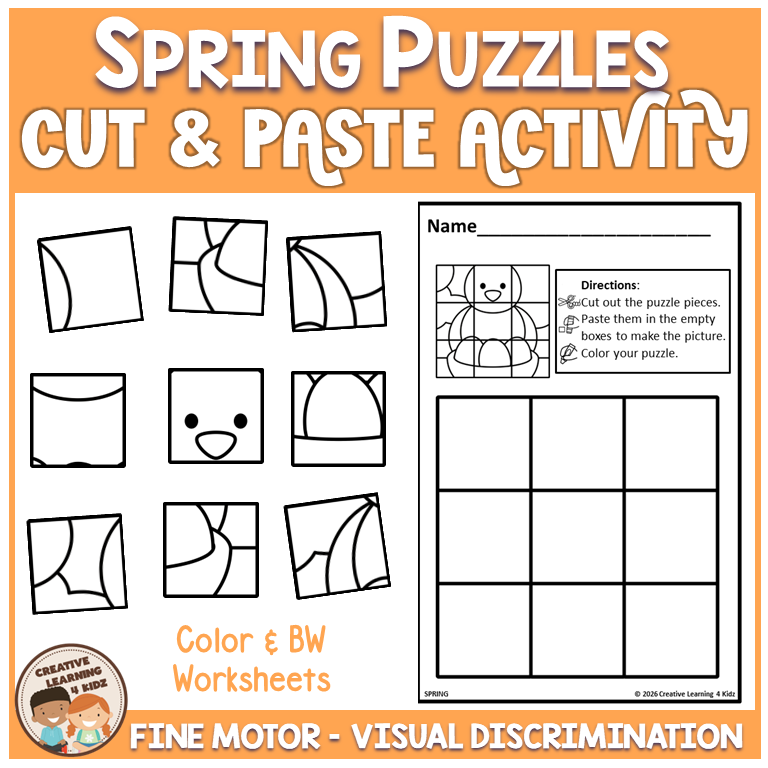 Spring Cut and Paste Puzzle Worksheets | Fine Motor Skills