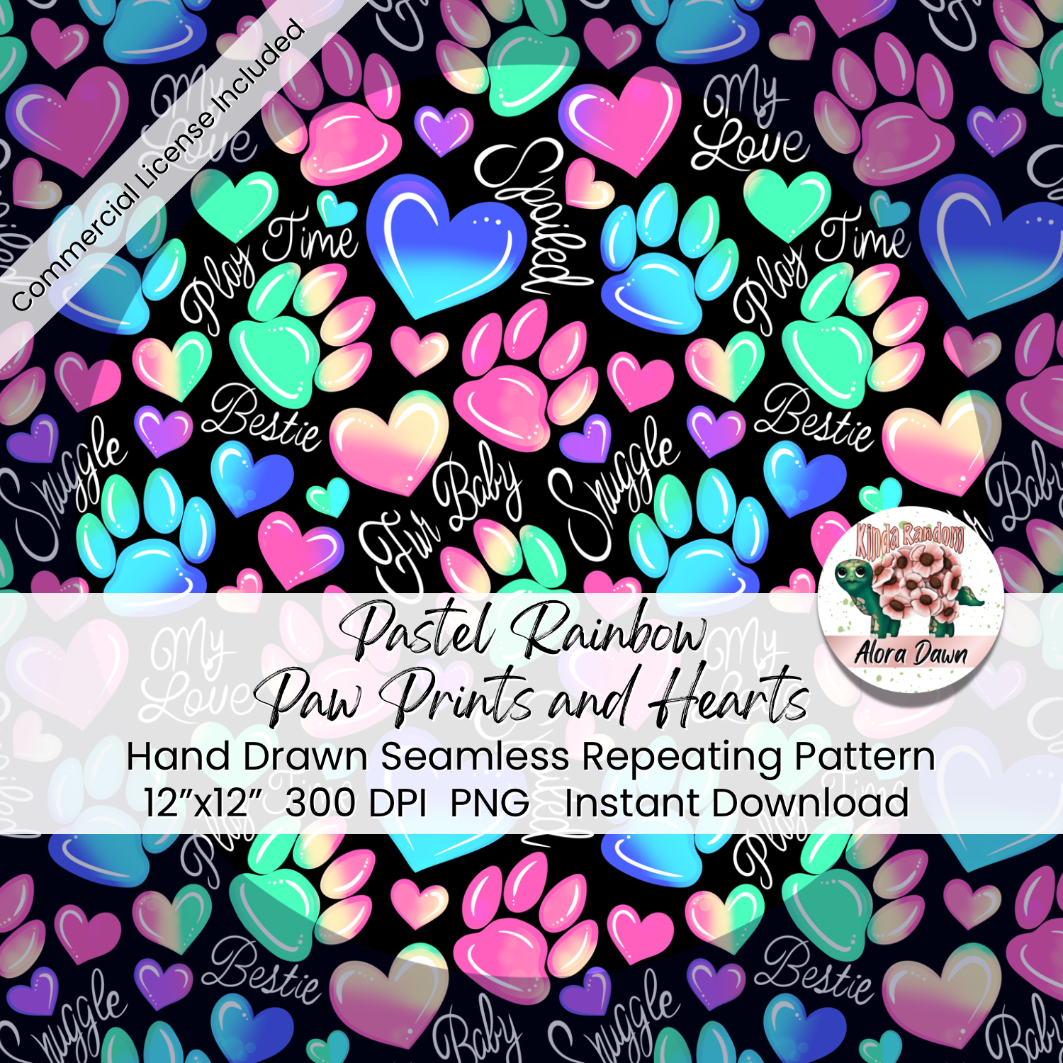 Pastel Rainbow Paw Prints and Hearts - Digital Download