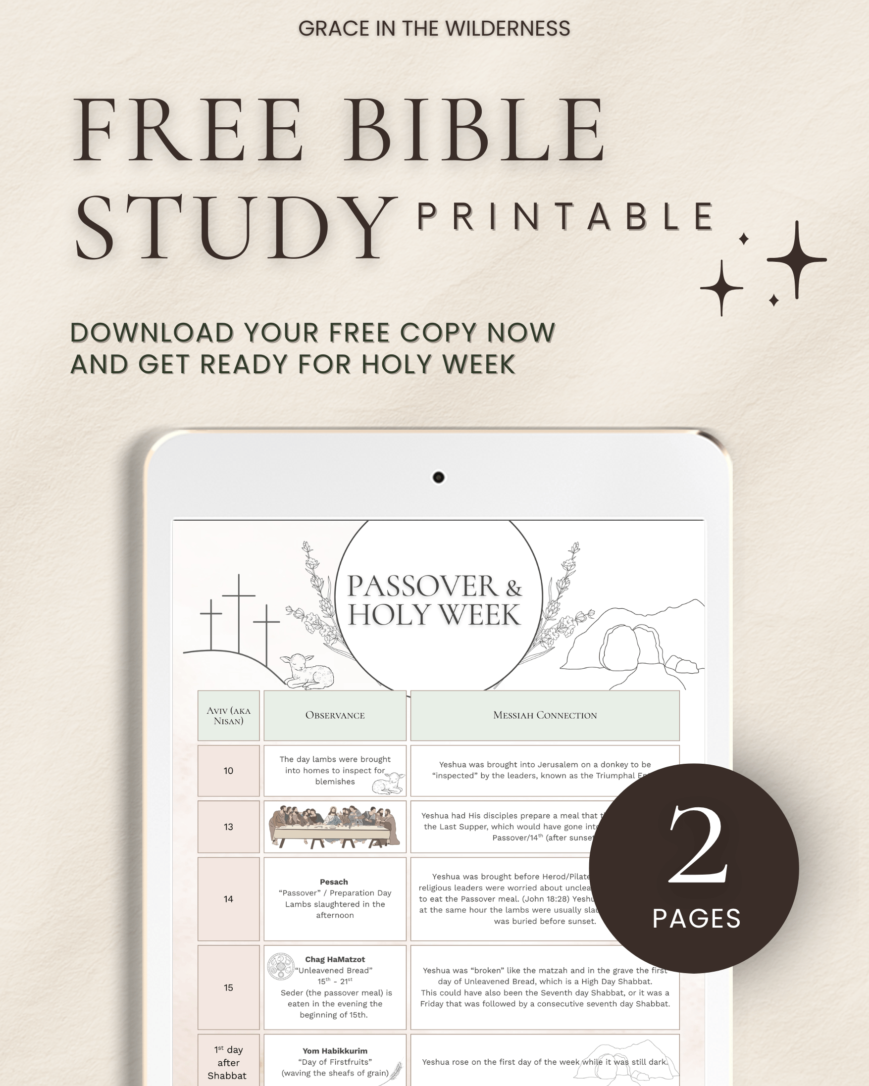 Free Bible Study Printable, Passover / Holy Week Timetable - Payhip