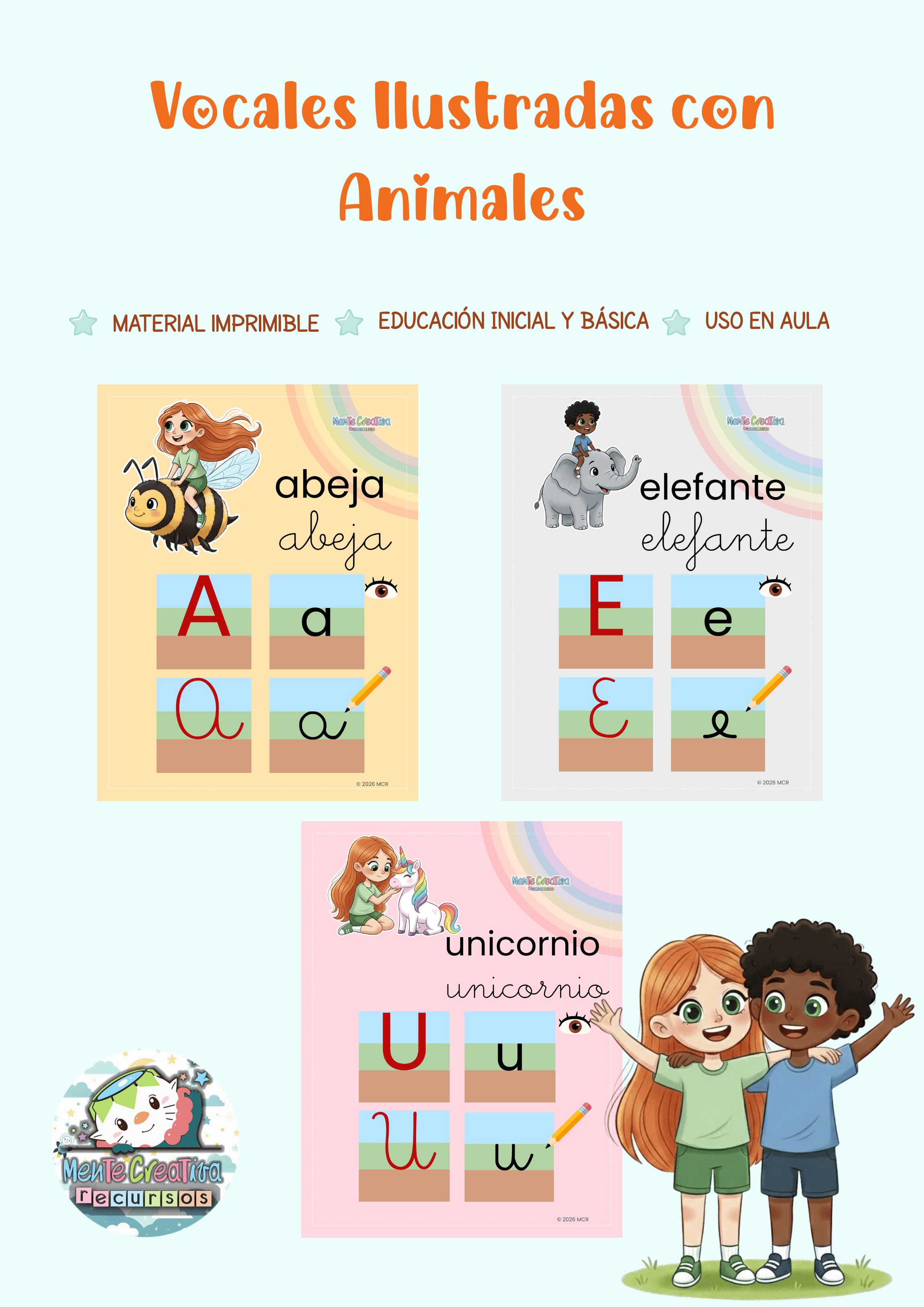 Vocales Ilustradas con Animales | Spanish Vowels Printable Posters (PDF ...