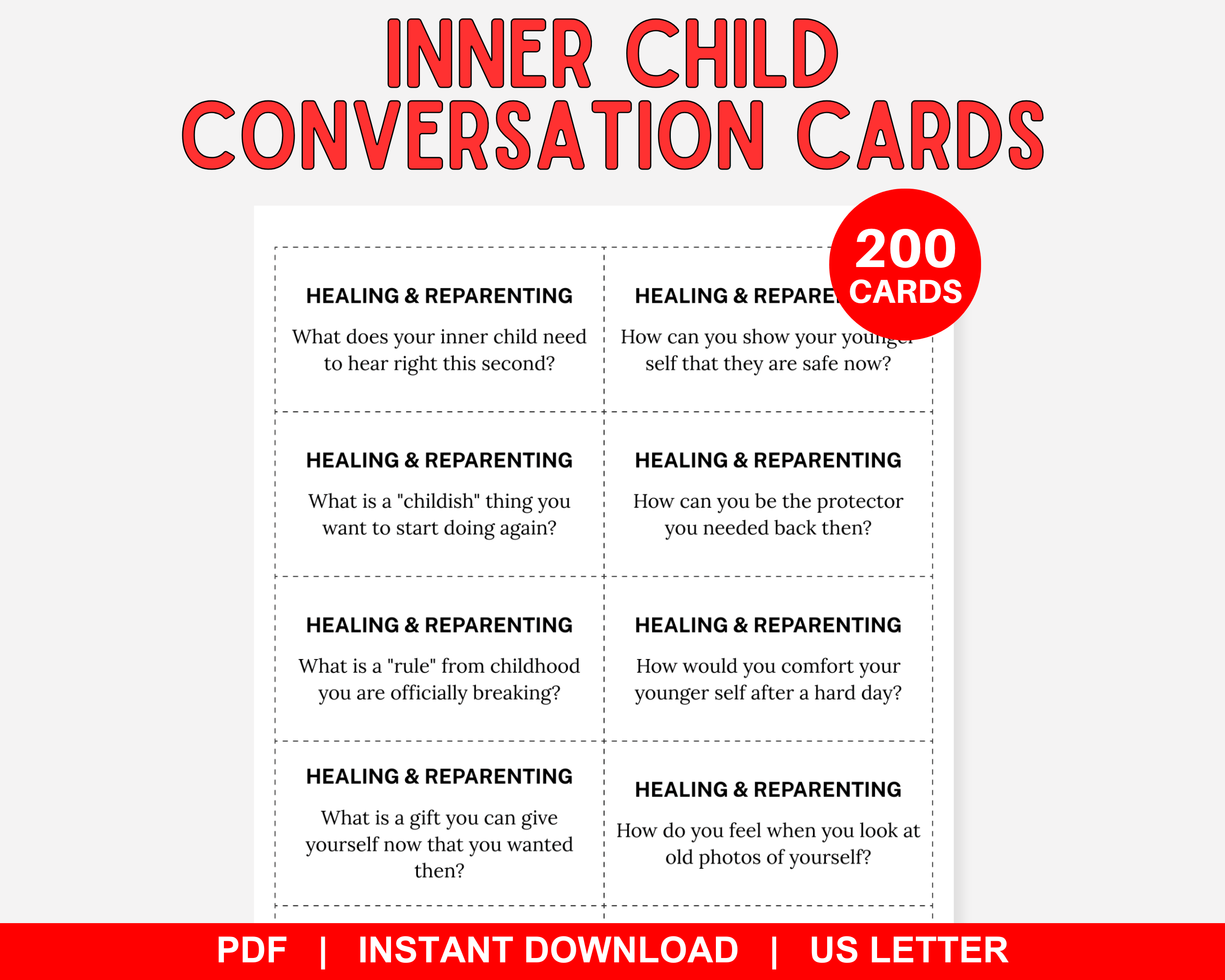 Inner Child Conversation Cards, Reparenting, Childhood Trauma, Shadow ...