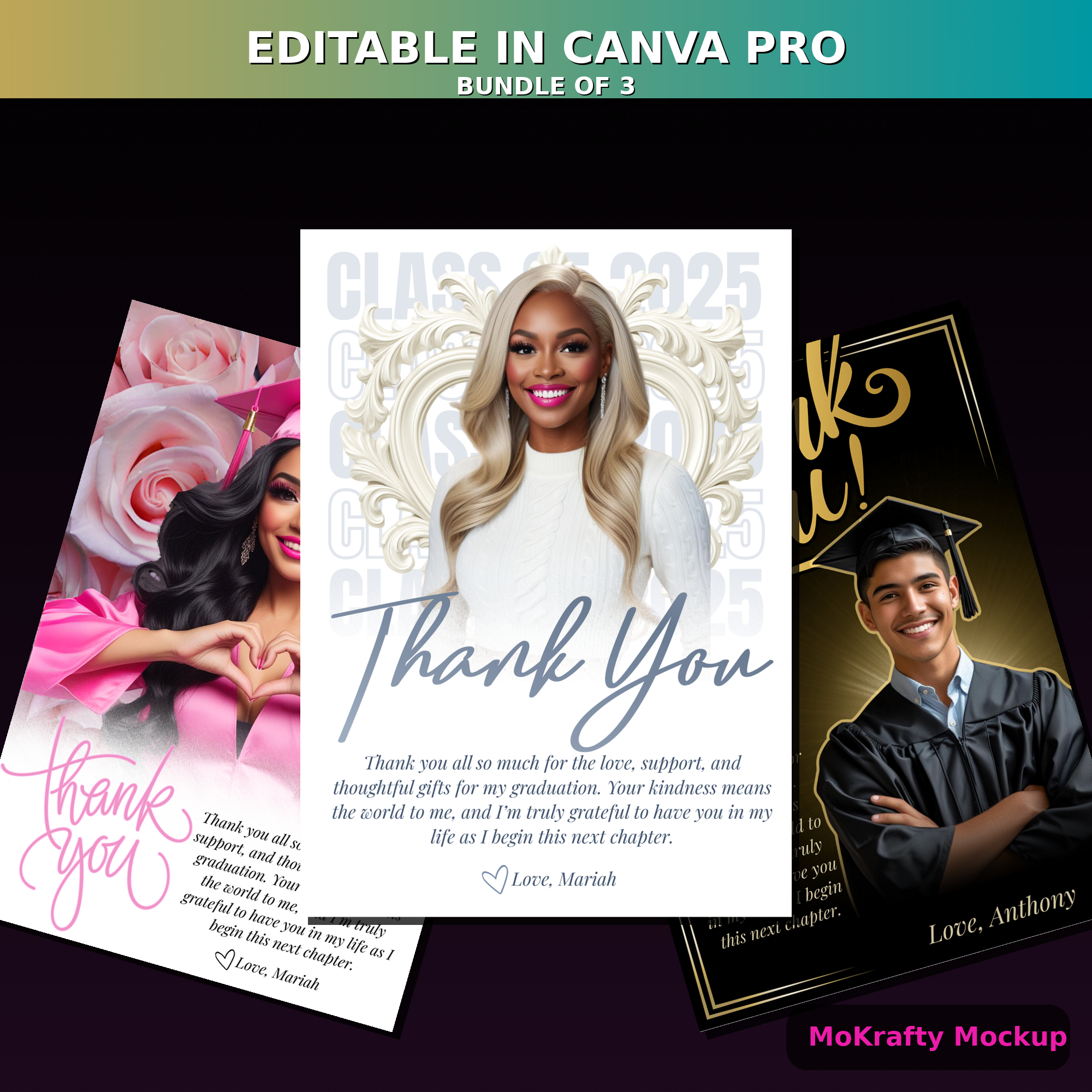 Editable Graduation Thank You Cards Bundle (3 Canva Pro Templates) - Payhip