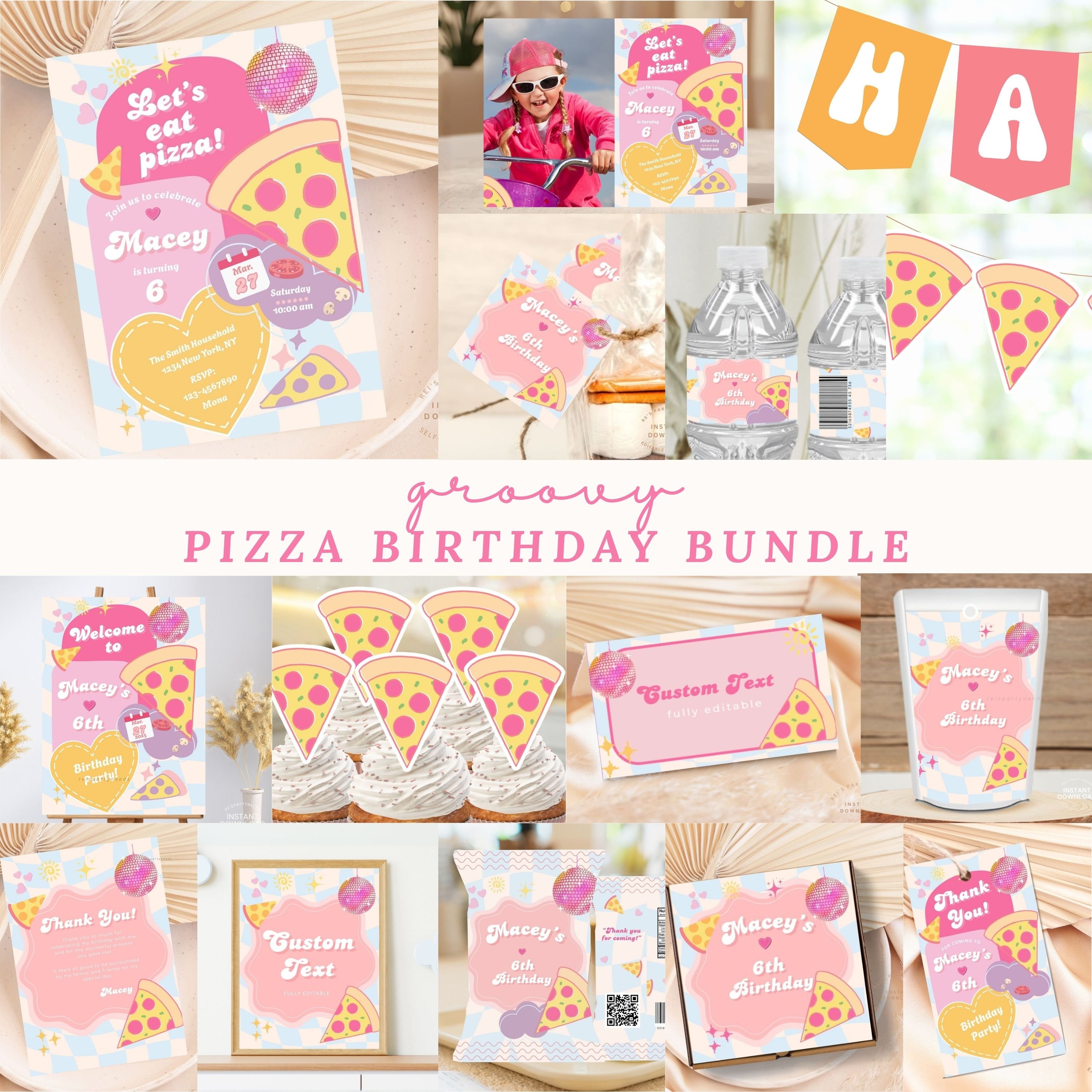 Groovy Pizza Birthday Party Decorations Bundle, Retro Disco Pizza Party ...