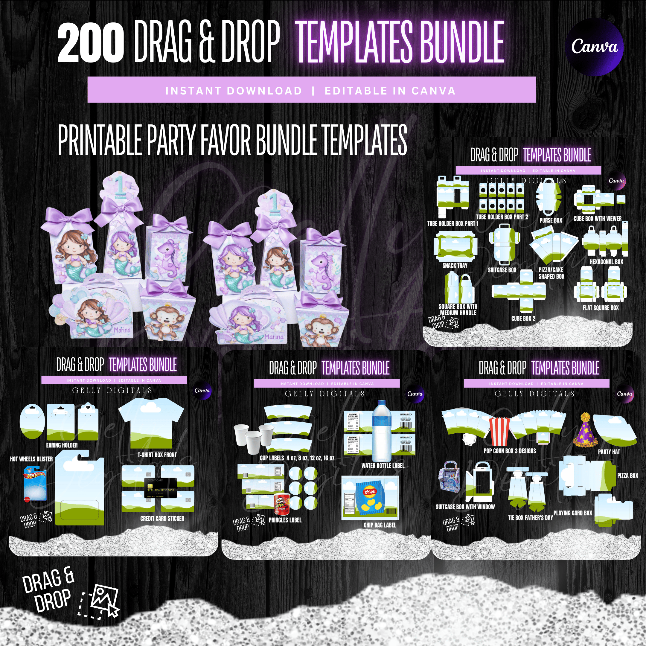 Printable Party Favor Drag and Drop Bundle Templates - Payhip