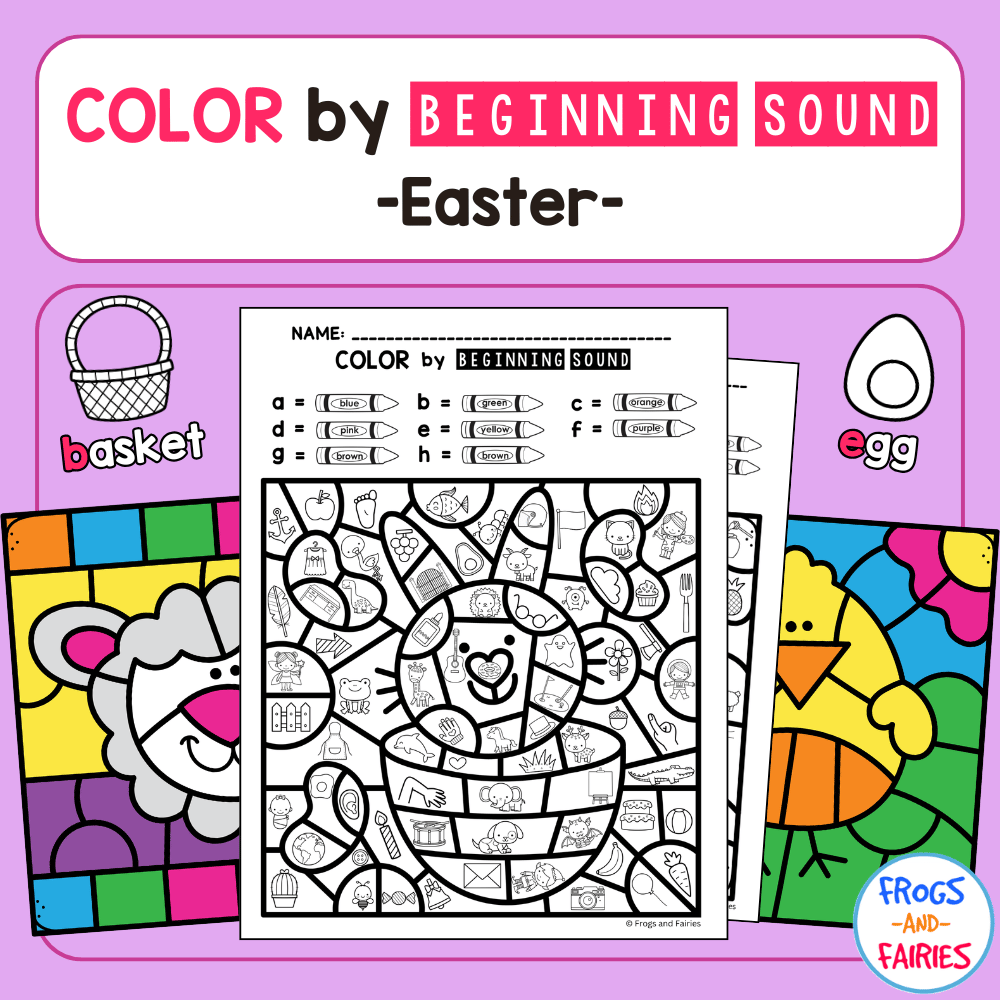 Easter Phonics Worksheets - Color by Beginning Sounds