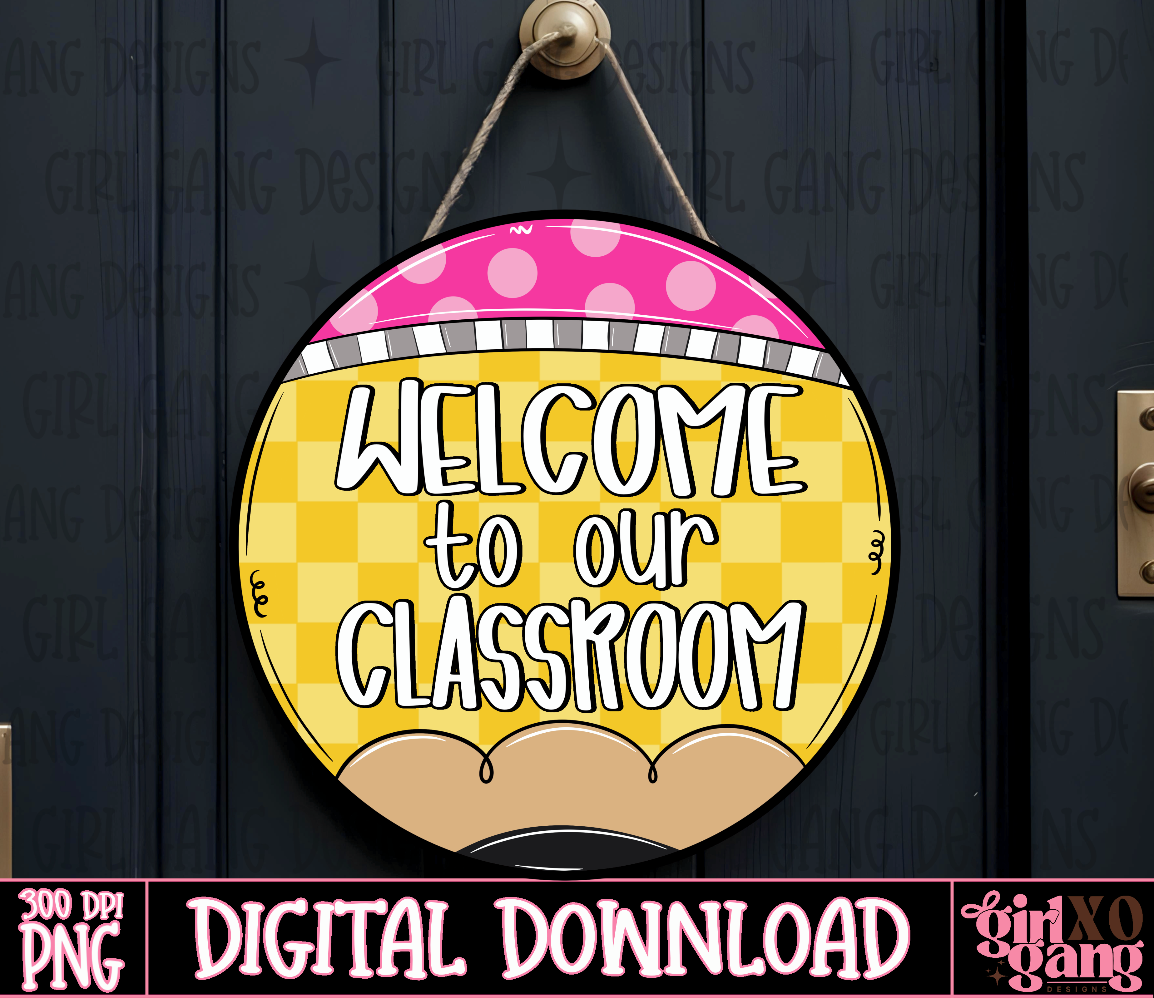 Welcome to our classroom round door sign pencil doodle theme png - Payhip