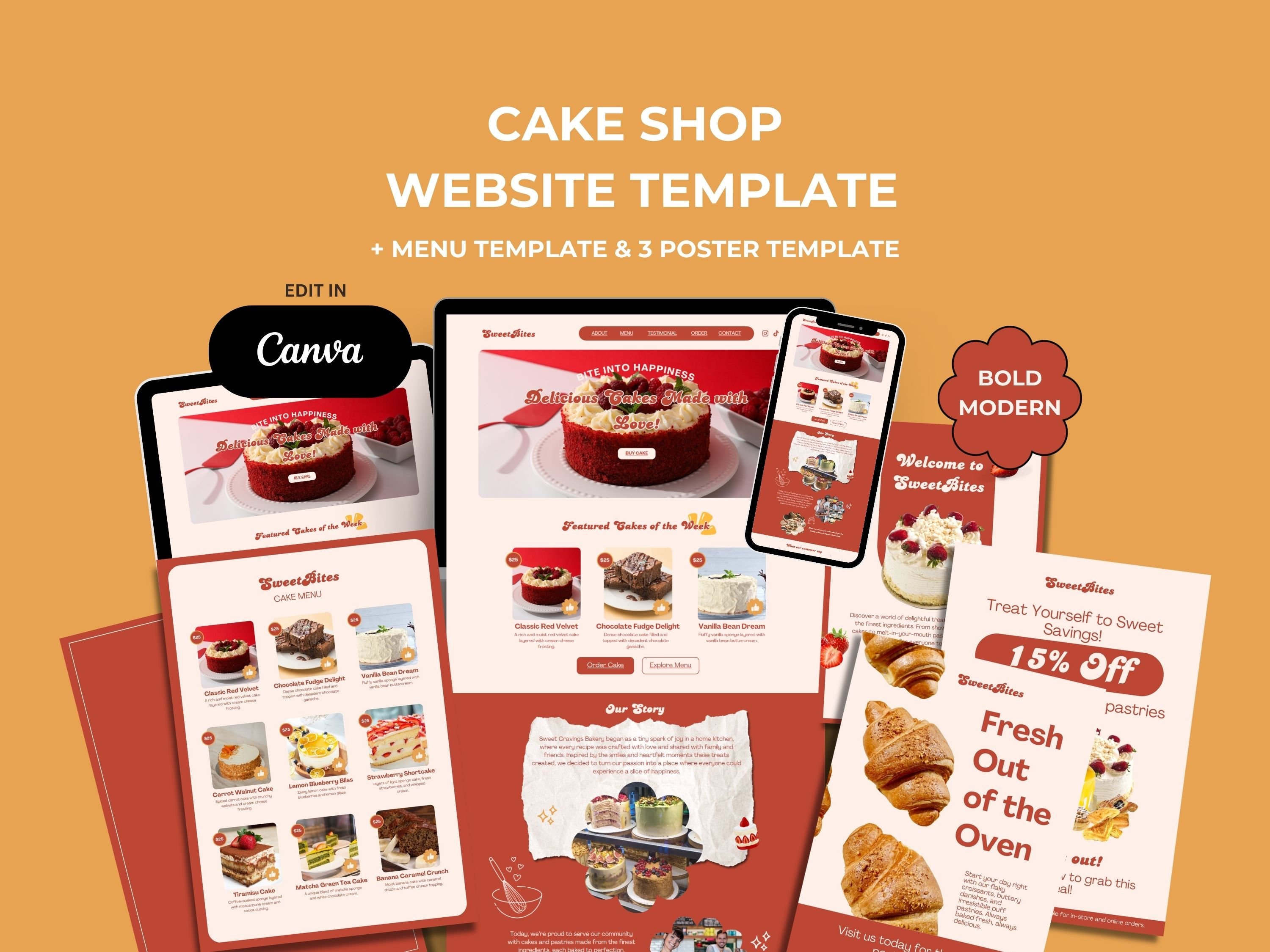 Bakery Website Template | Cake Shop Website Canva | Modern Food Menu ...