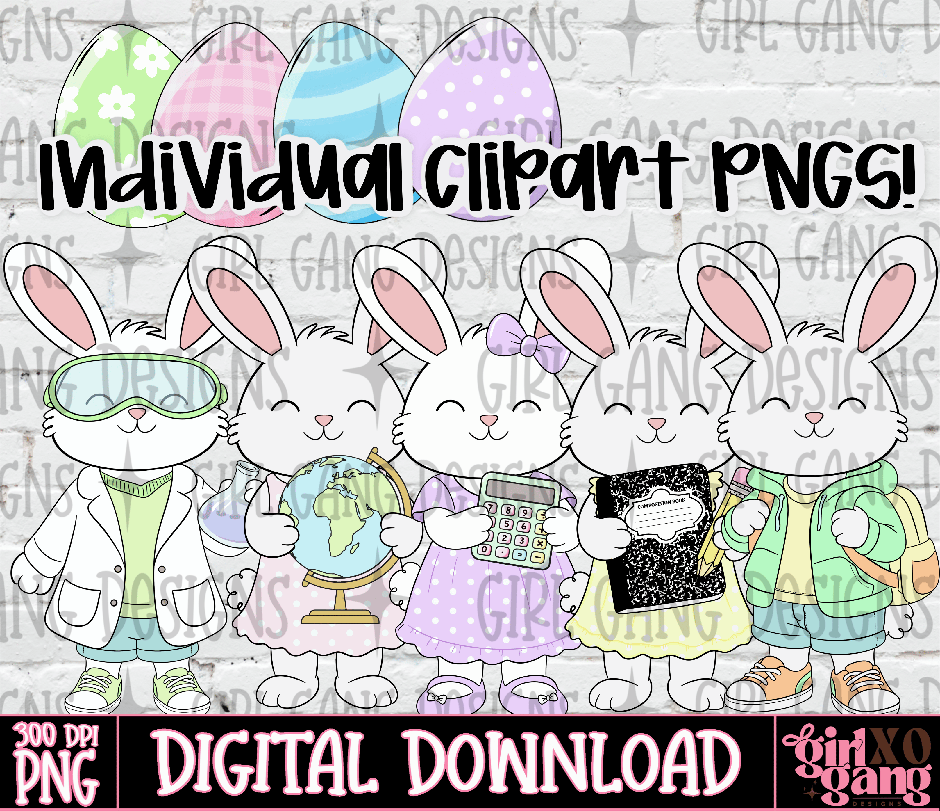 Cute bunny school themed clipart png bundle - Payhip