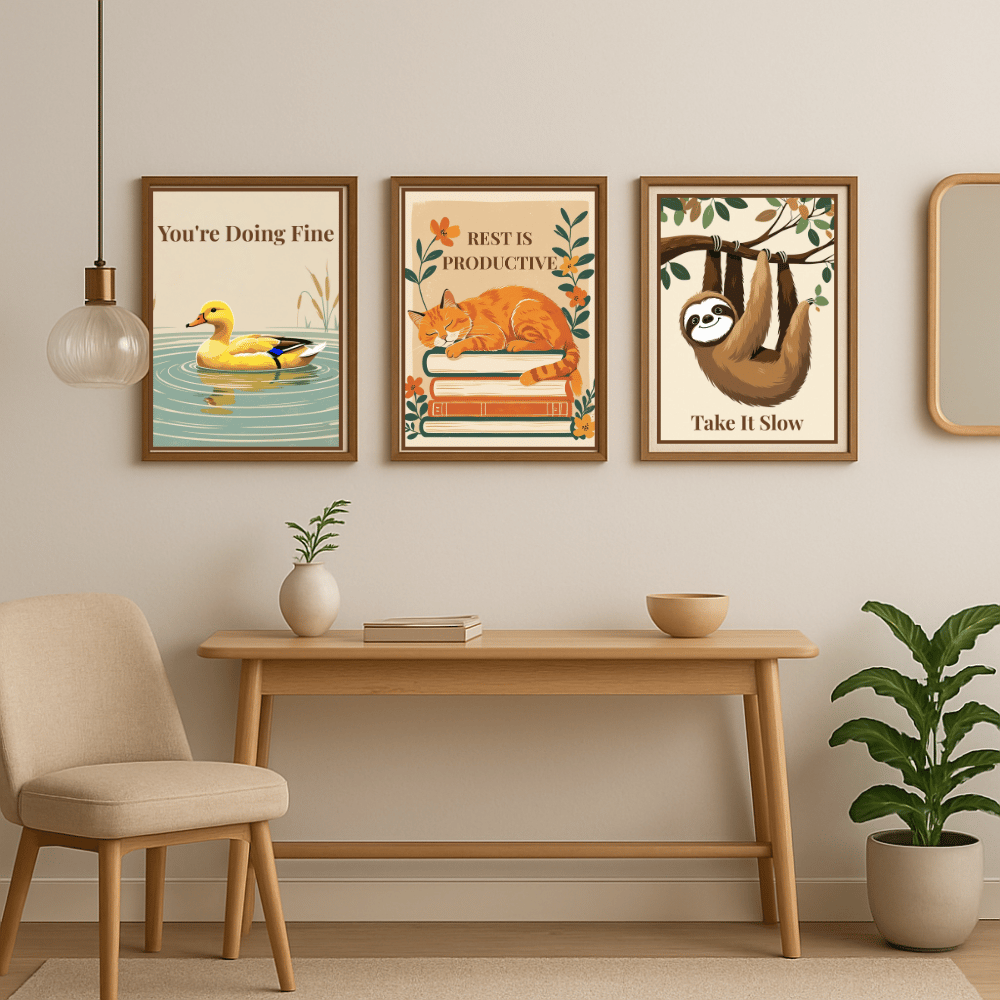 Boho Animal Wall Art Set — 3 Printable Posters | Cat, Sloth & Duck ...