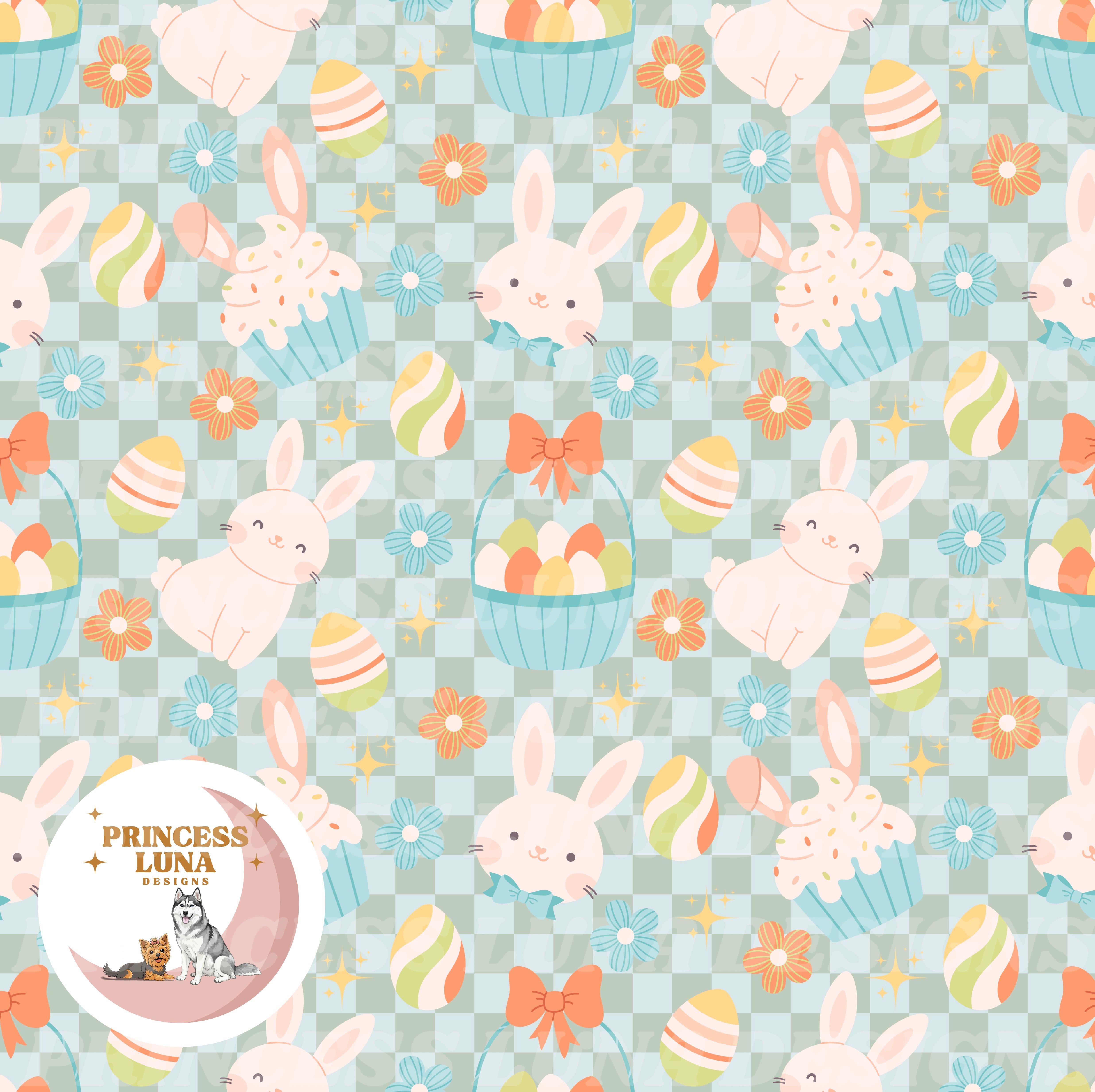 Easter bunny basket egg hunting w/ flowers - Checkers - Payhip