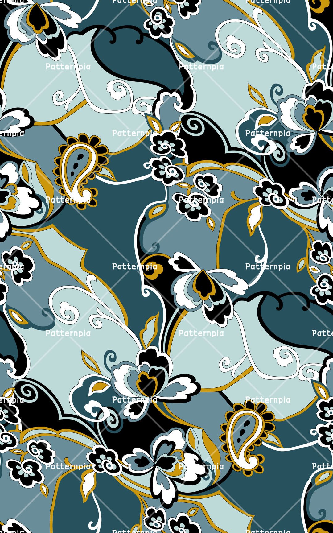 Patternpia Seamless Repeat Textile Pattern PSD JPG – Paisley Bloom Teal ...