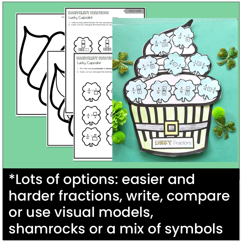 St Patricks Day Equivalent Fractions Cupcake Math Craft 3rd, 4th Grade ...