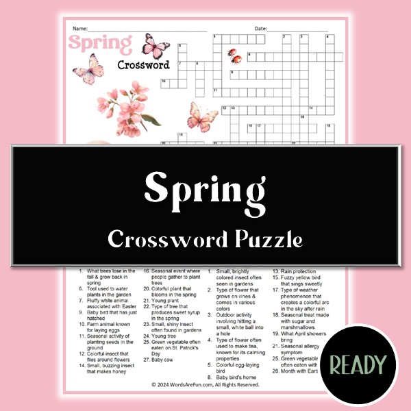 Spring Crossword Puzzle Printable PDF – Spring Vocabulary Worksheet ...