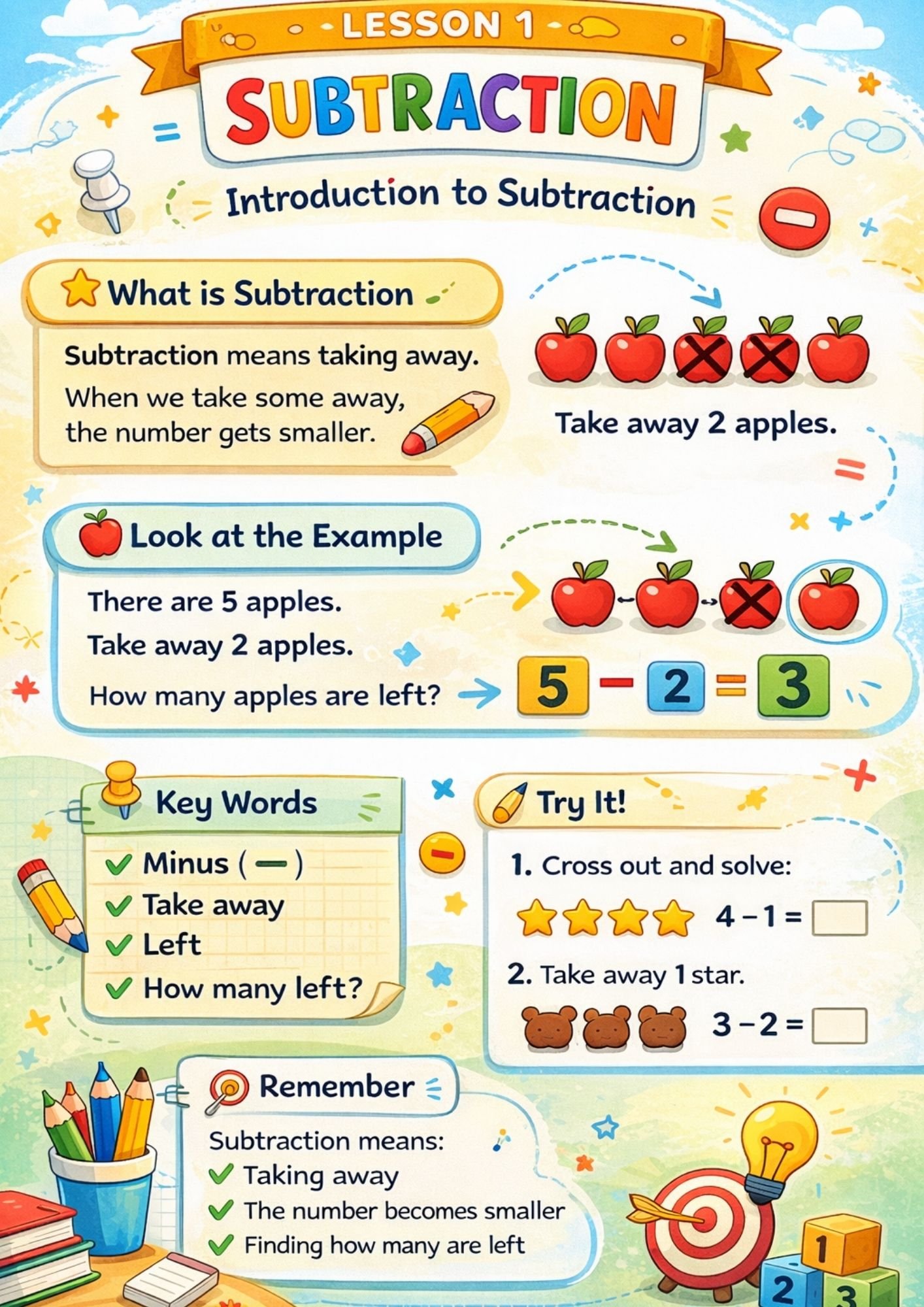 📘 Subtraction Mastery Workbook Grade 1 | 120 Step-by-Step Drills, Clear ...