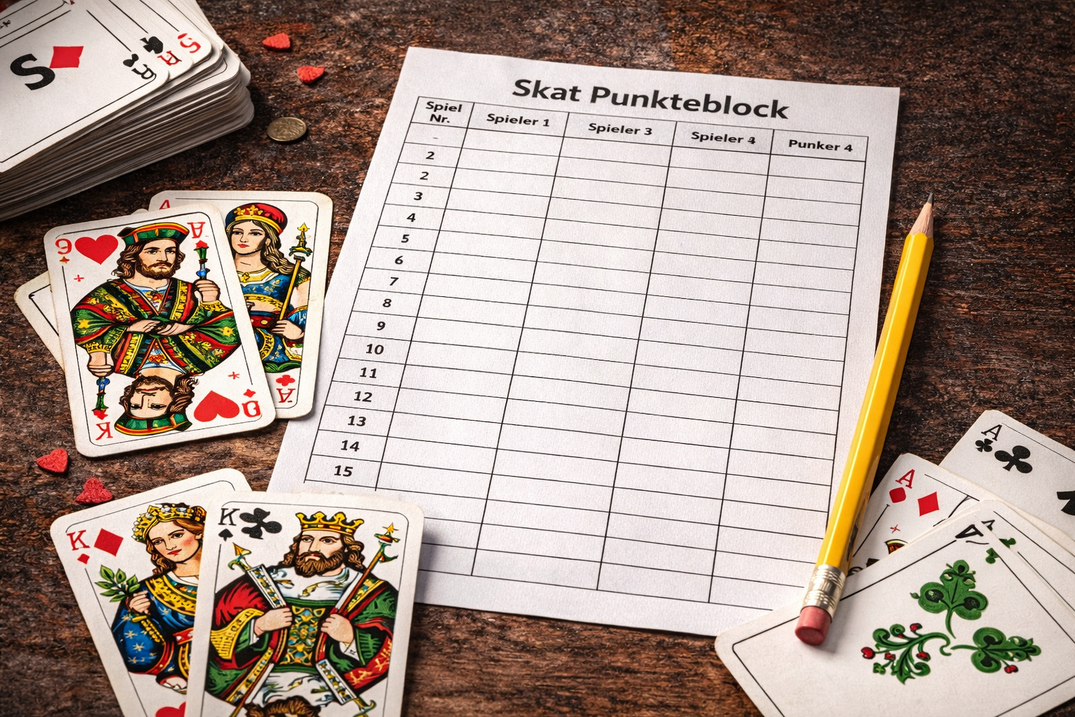 Skat Punkteblock PDF | Spielprotokoll für 4 Spieler | Skat Tabelle zum ...